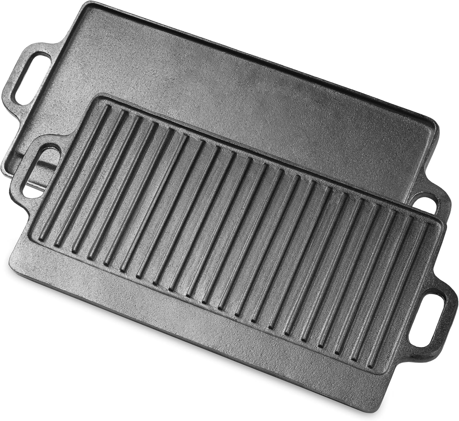 Visualz 2-in-1 Reversible 19.5” x 9” Cast Iron Griddle with Handles ...