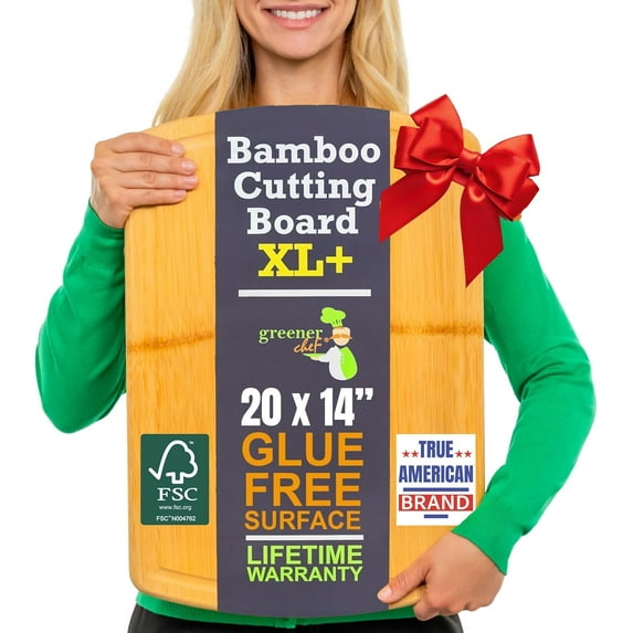 Visualz 20 Inch Bamboo Cutting Board Featuring Super-Sized Glue-Free ...