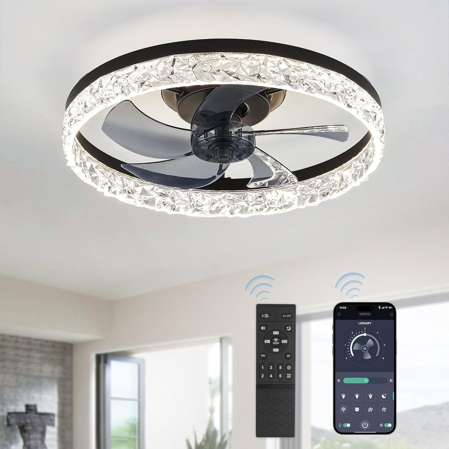 Visualz 20" Modern Ceiling Fans with Lights and Remote, Dimmable Low ...