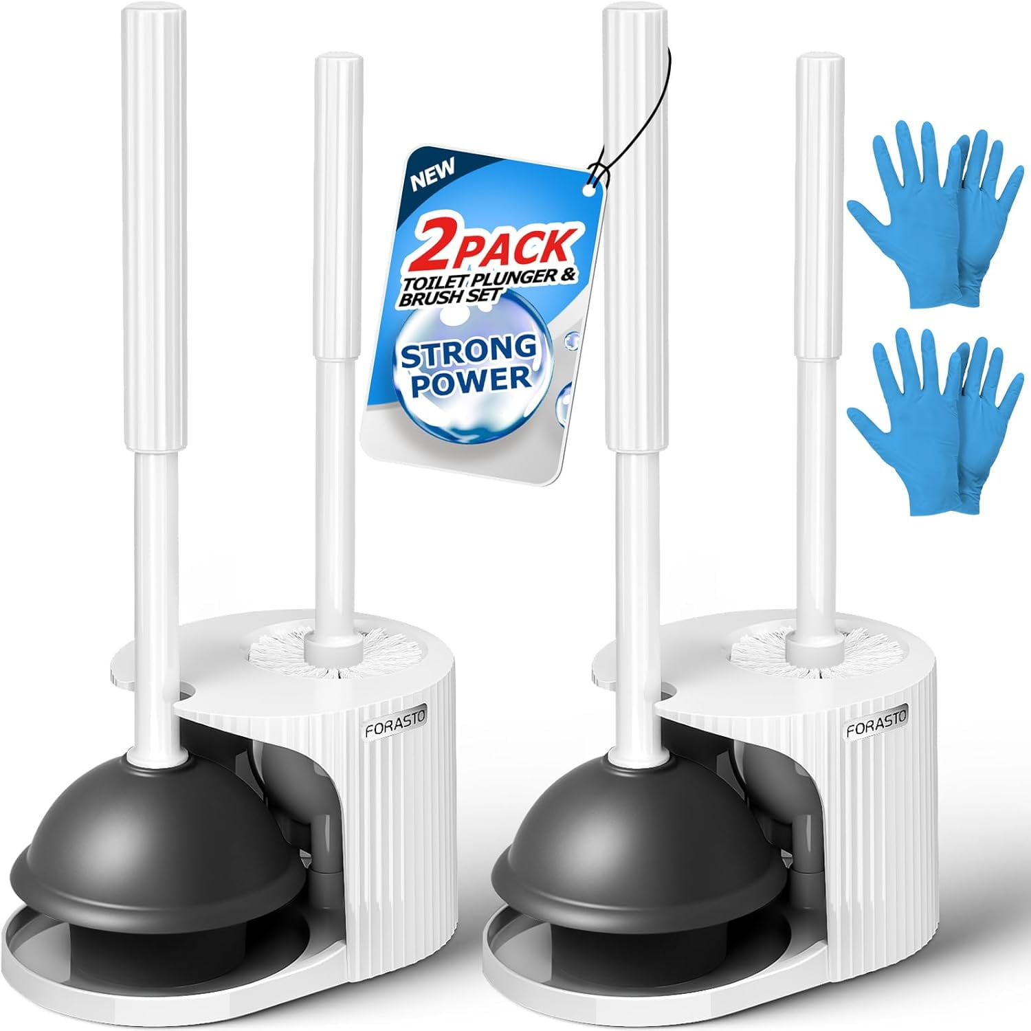 Visualz 2Pack 2 in 1 Toilet Brush and Plunger Set, Extended Handle ...