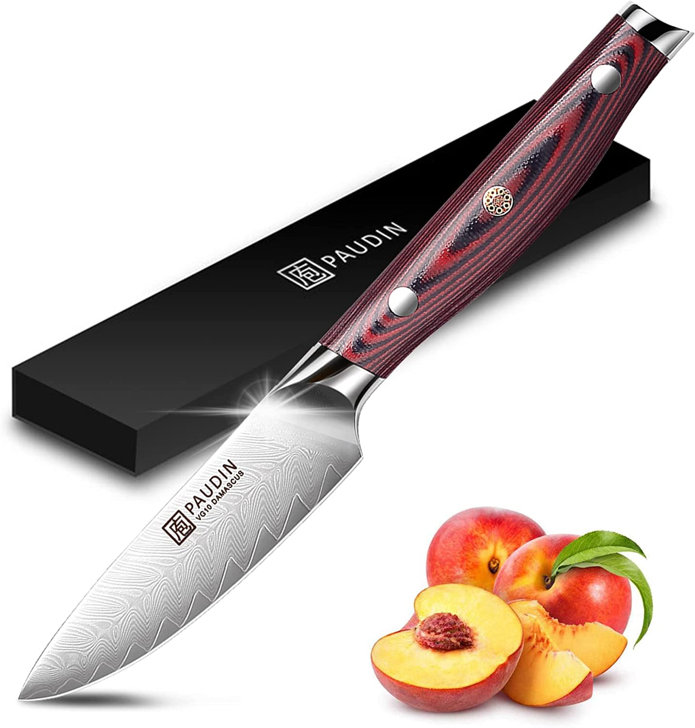 Visualz 3.5 Inch Paring Knife, Damascus Stainless Steel Blade Full Tang ...