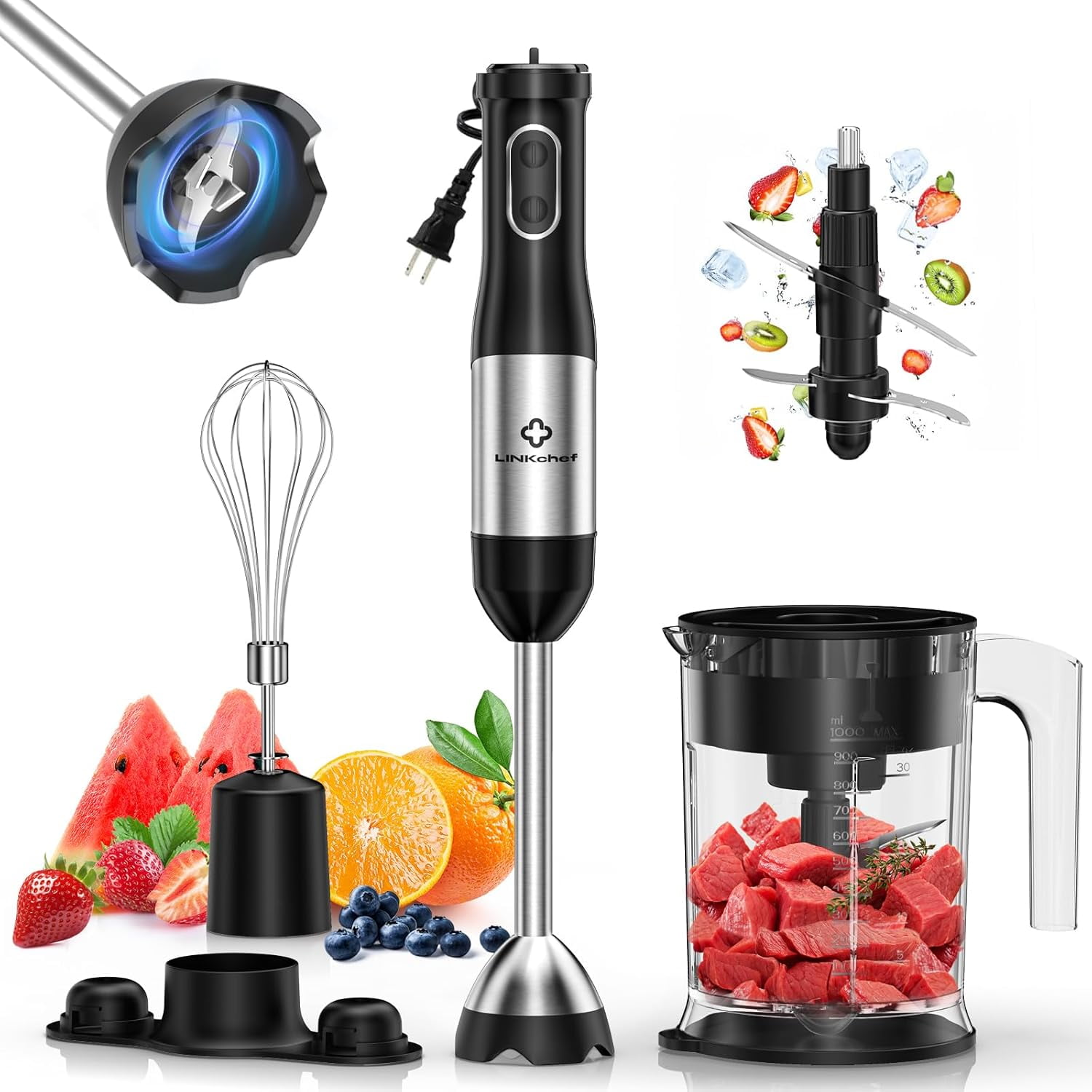 Visualz 4 in 1 Immersion Blender Handheld, 800W with Titanium Steel ...