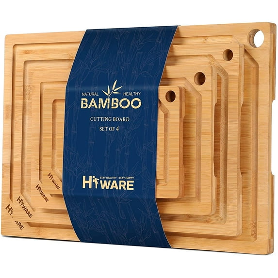 Visualz 4-Piece Extra Large Bamboo Cutting Boards Set for Kitchen ...