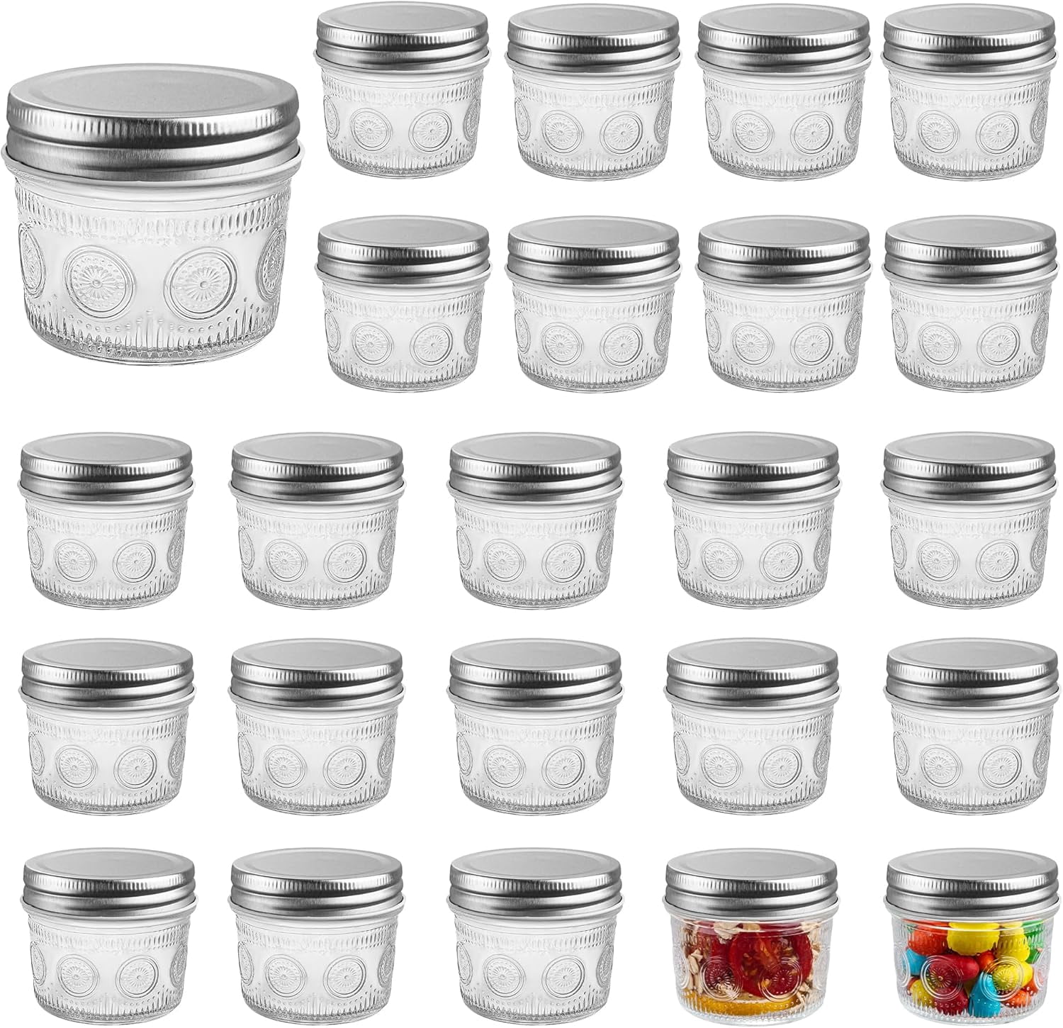 Visualz 4 oz Glass Mason Jars with Regular Mouth Lids - 24-Pack Glass ...