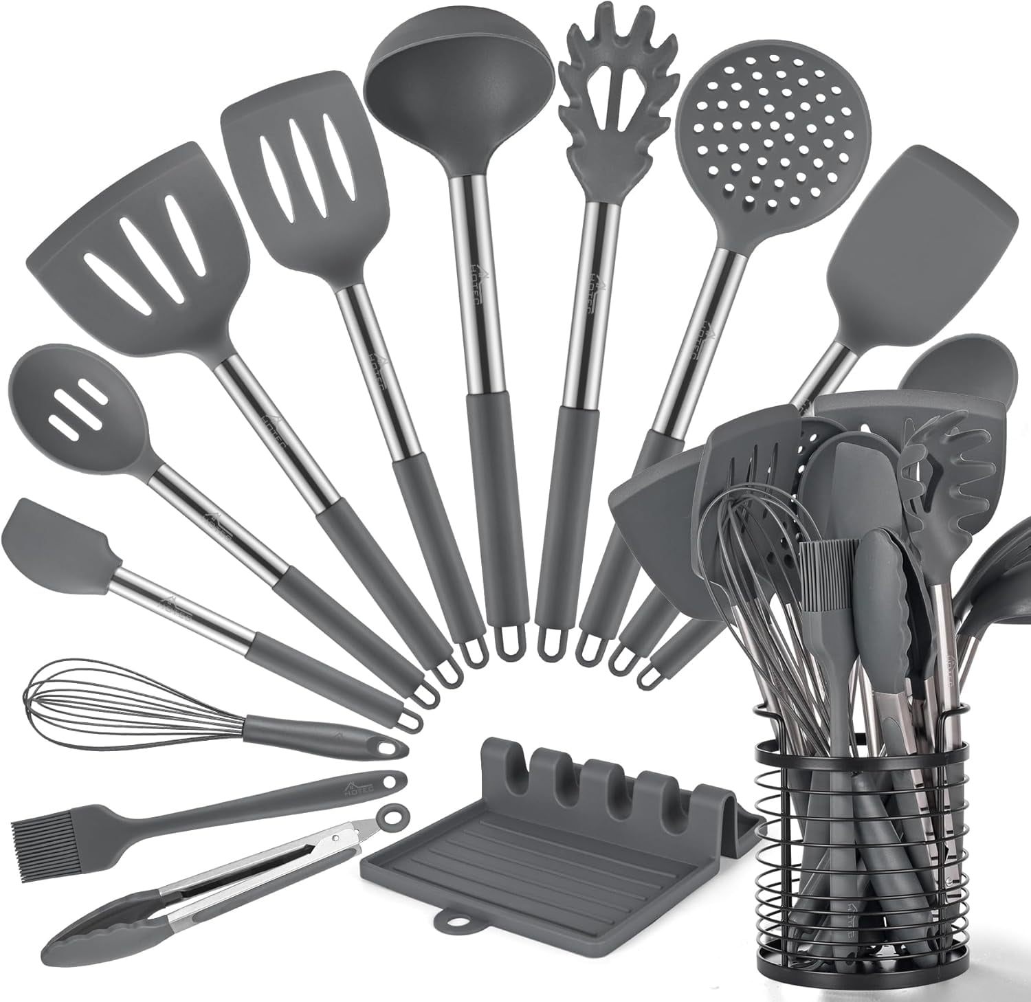 Visualz 446°F Heat Resistant Silicone Kitchen Utensils, Cooking Utensil ...