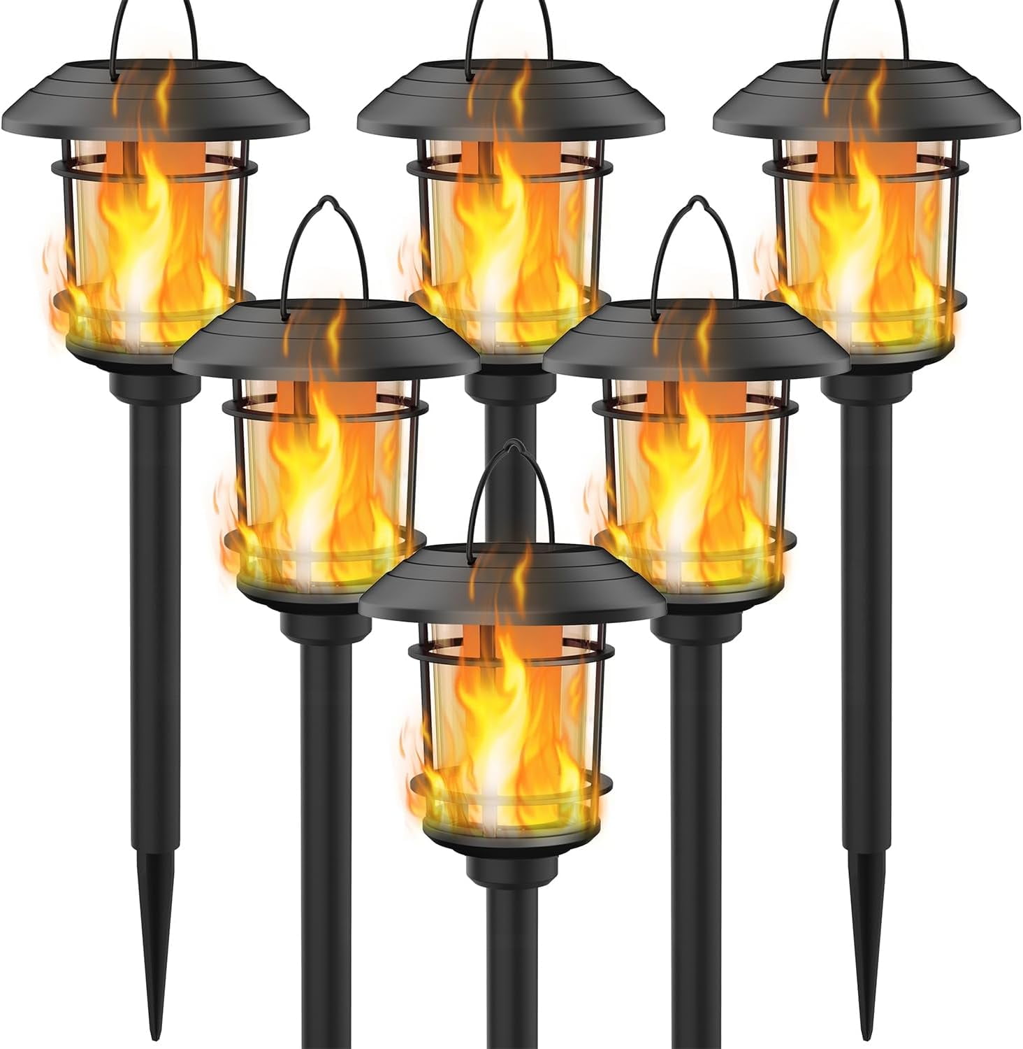 Visualz 6 Pack Solar Flame Torch Lights Outdoor, Halloween Dual Use ...