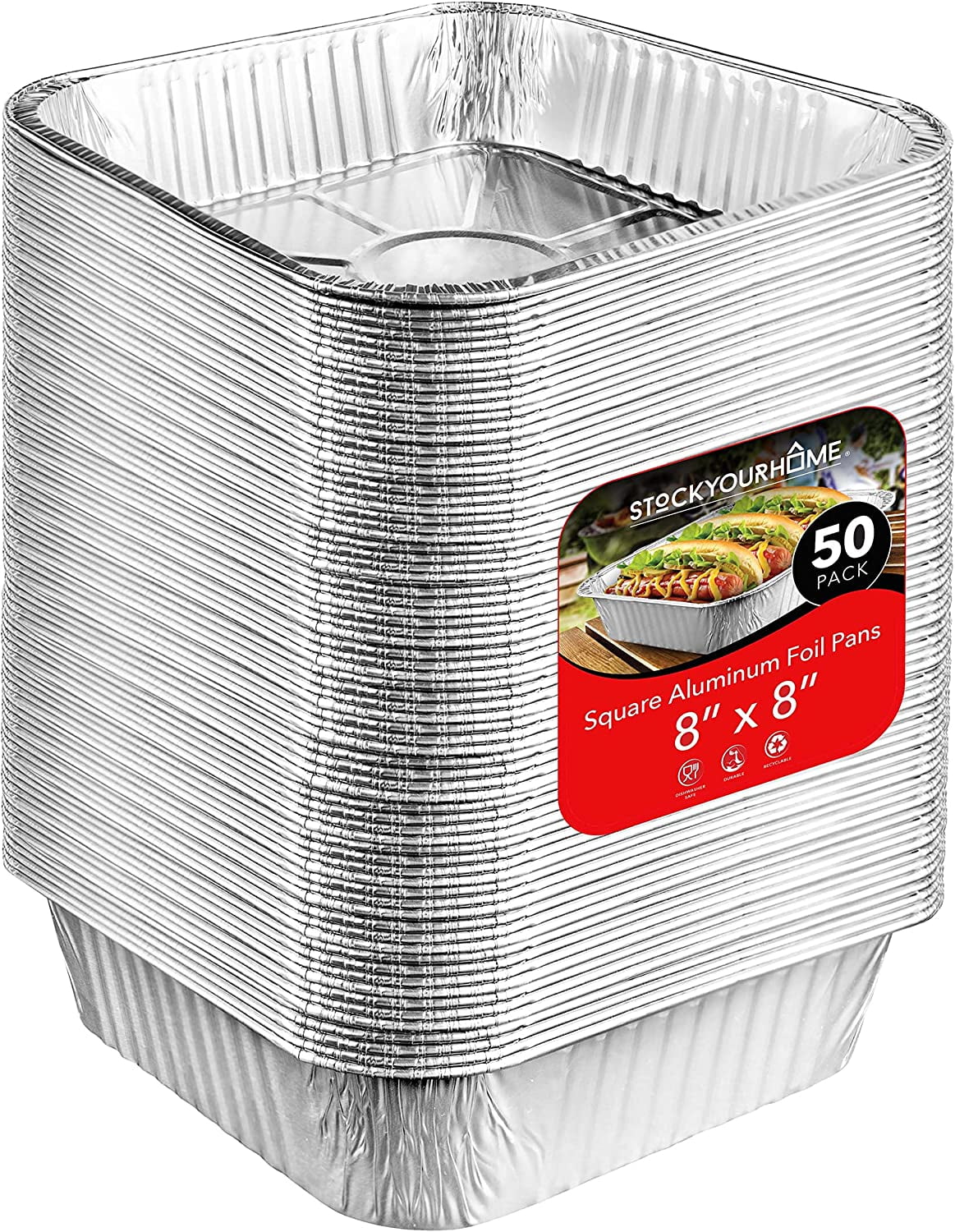 Visualz 8x8 Foil Pans (50 Pack) 8 Inch Square Aluminum Pans - Foil Pans ...
