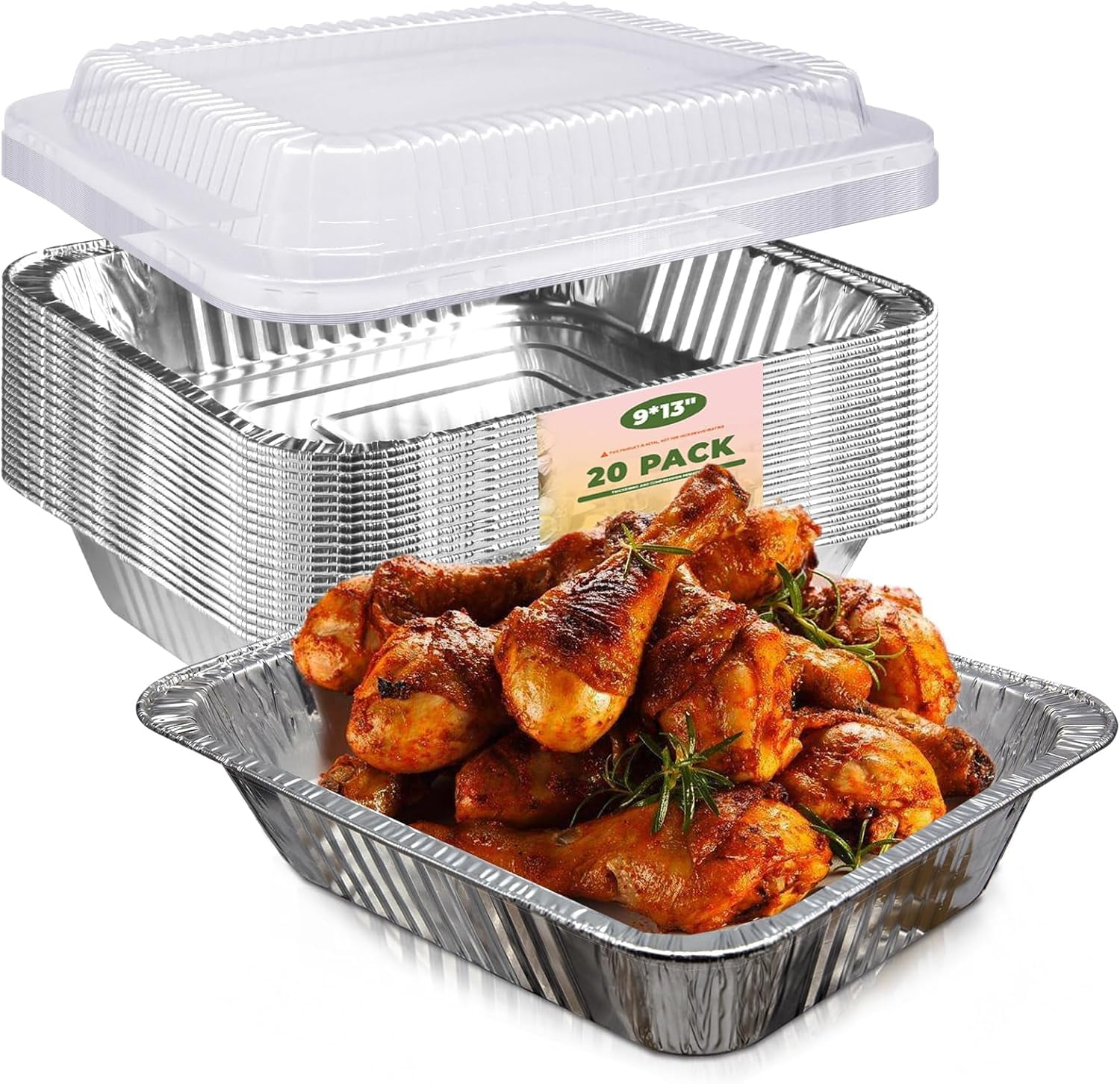 Visualz 9x13 Aluminum Pans with Lids, 20 Pack Disposable Foil Pan with ...