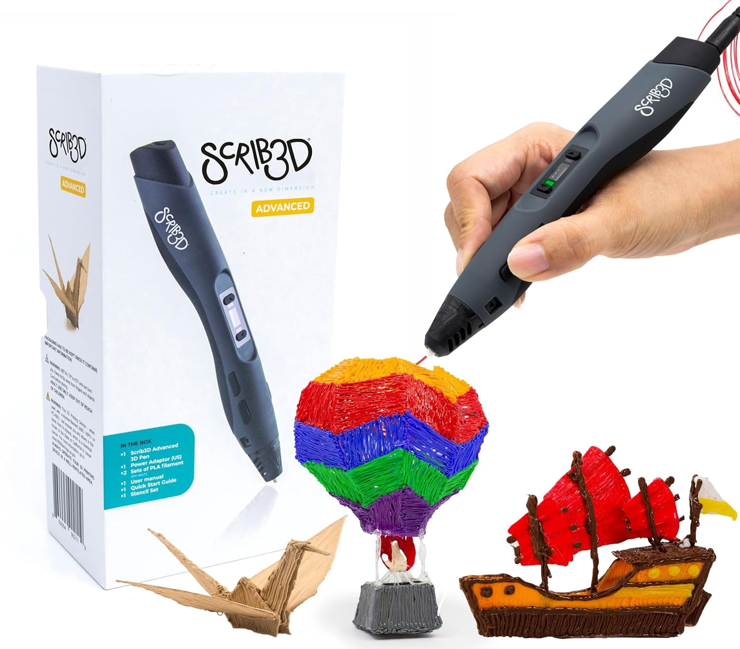 Visualz Advanced 3D Printing Pen with 20 Feet of Filament, Stencil Book ...