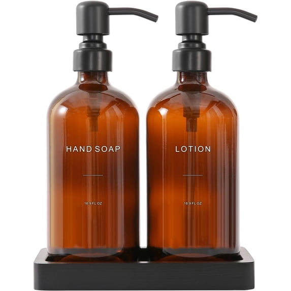 Visualz Amber Glass Soap Dispenser Set, Hand Soap and Lotion Set with ...