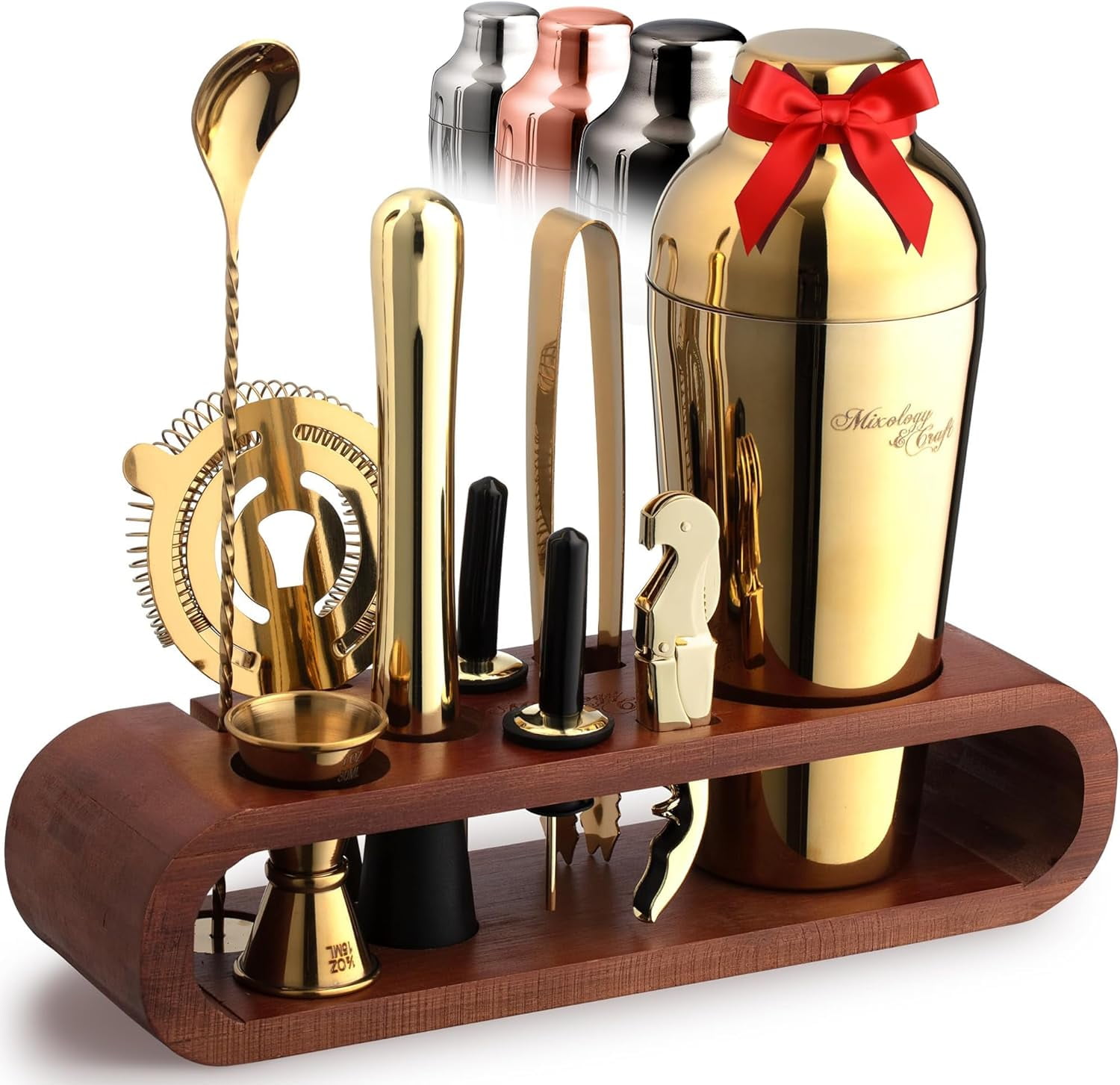 Visualz Bartender Kit: 10-Piece Cocktail Shaker Set with Dark Bamboo ...