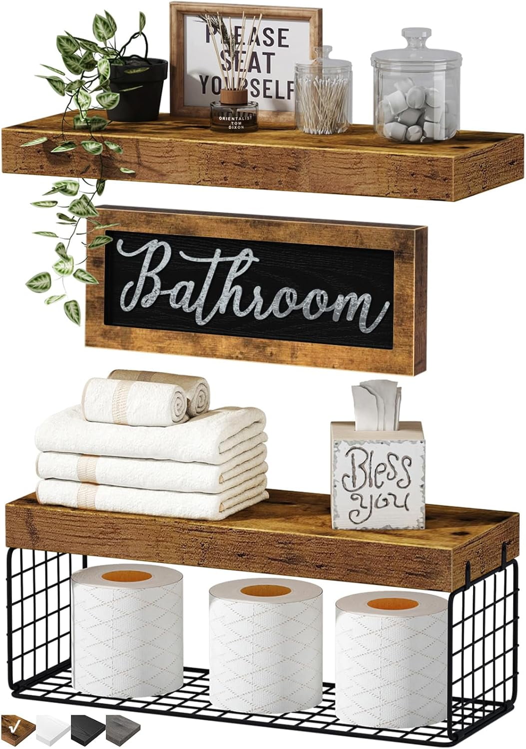 Visualz ‎Bathroom Shelves Over Toilet - Paper Storage Wall Mounted ...