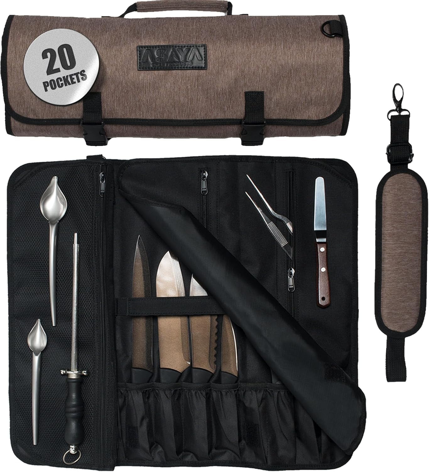 Visualz Chef Knife Roll Bag - 20 Total Pockets for Knives and Kitchen ...