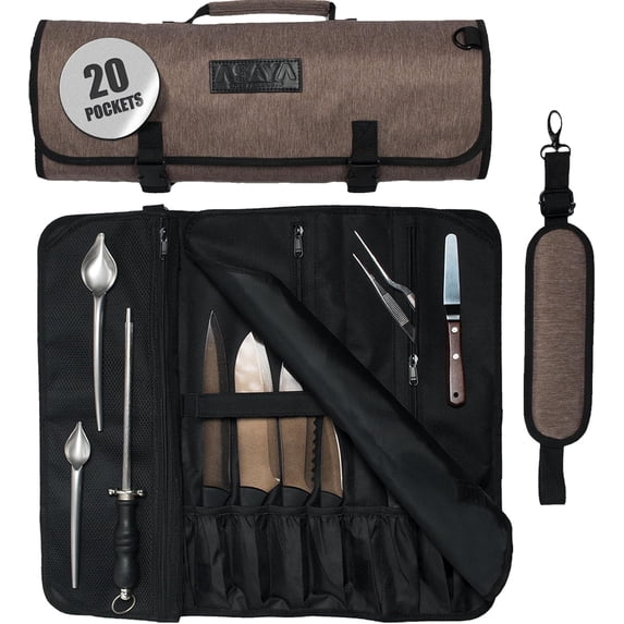Visualz Chef Knife Roll Bag - 20 Total Pockets for Knives and Kitchen ...