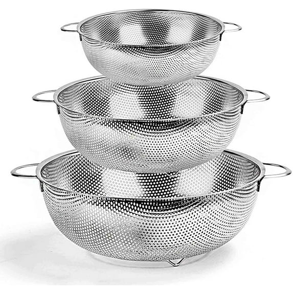 Visualz Colander Set of 3, Stainless Steel Perforated Metal Colander ...