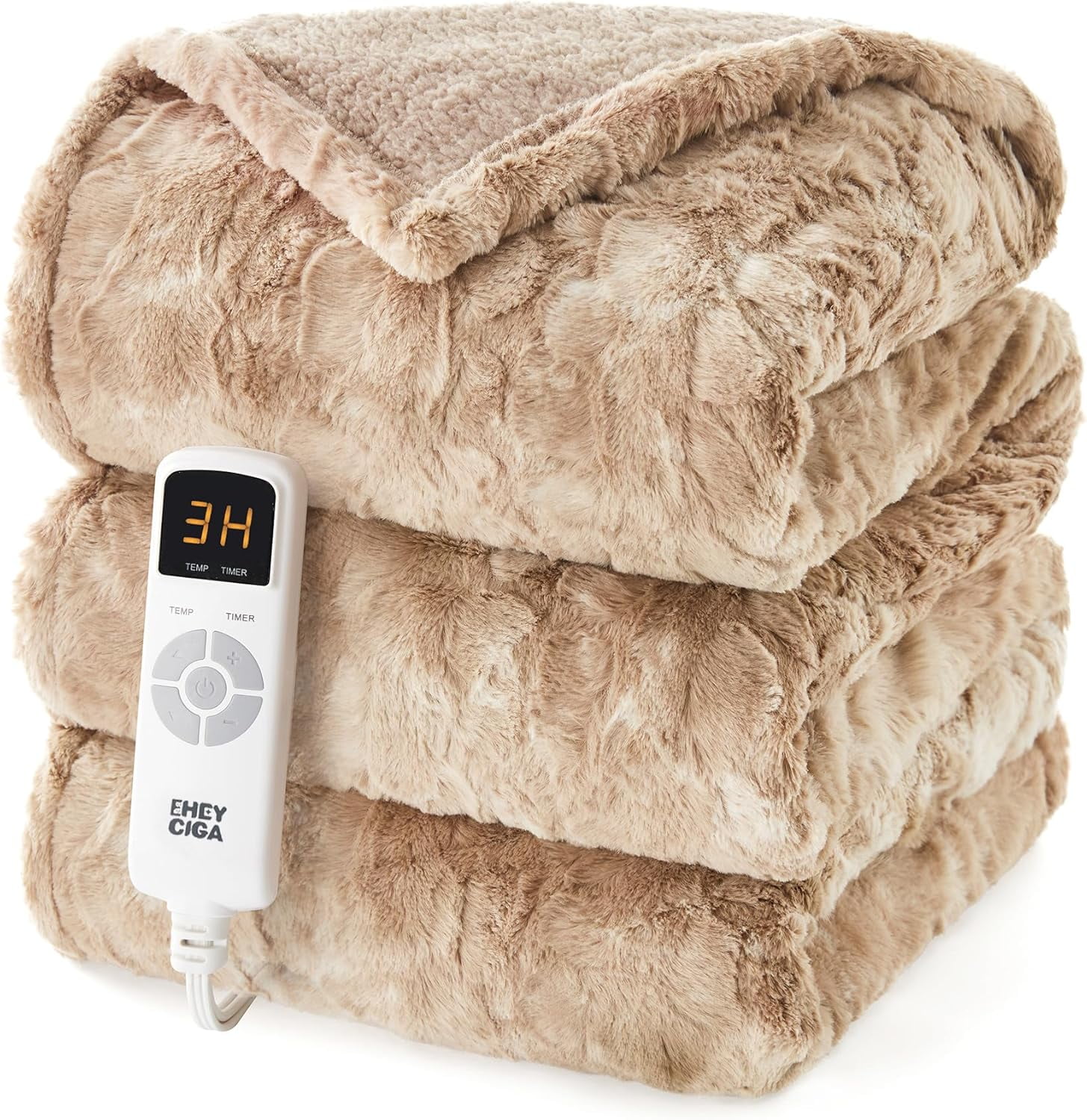 Visualz Electric Heated Blanket Full Size Faux Fur, 10 Hours Auto Shut ...