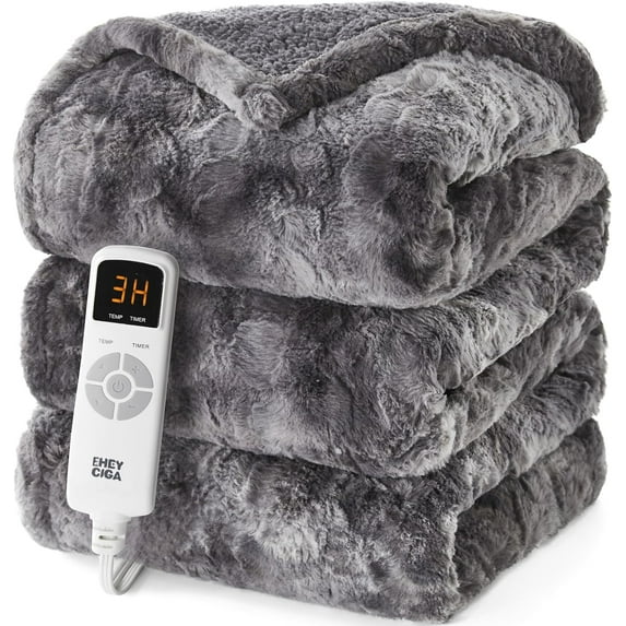 Visualz Electric Heated Throw Blanket Twin Size Faux Fur, 10 Hours Auto ...