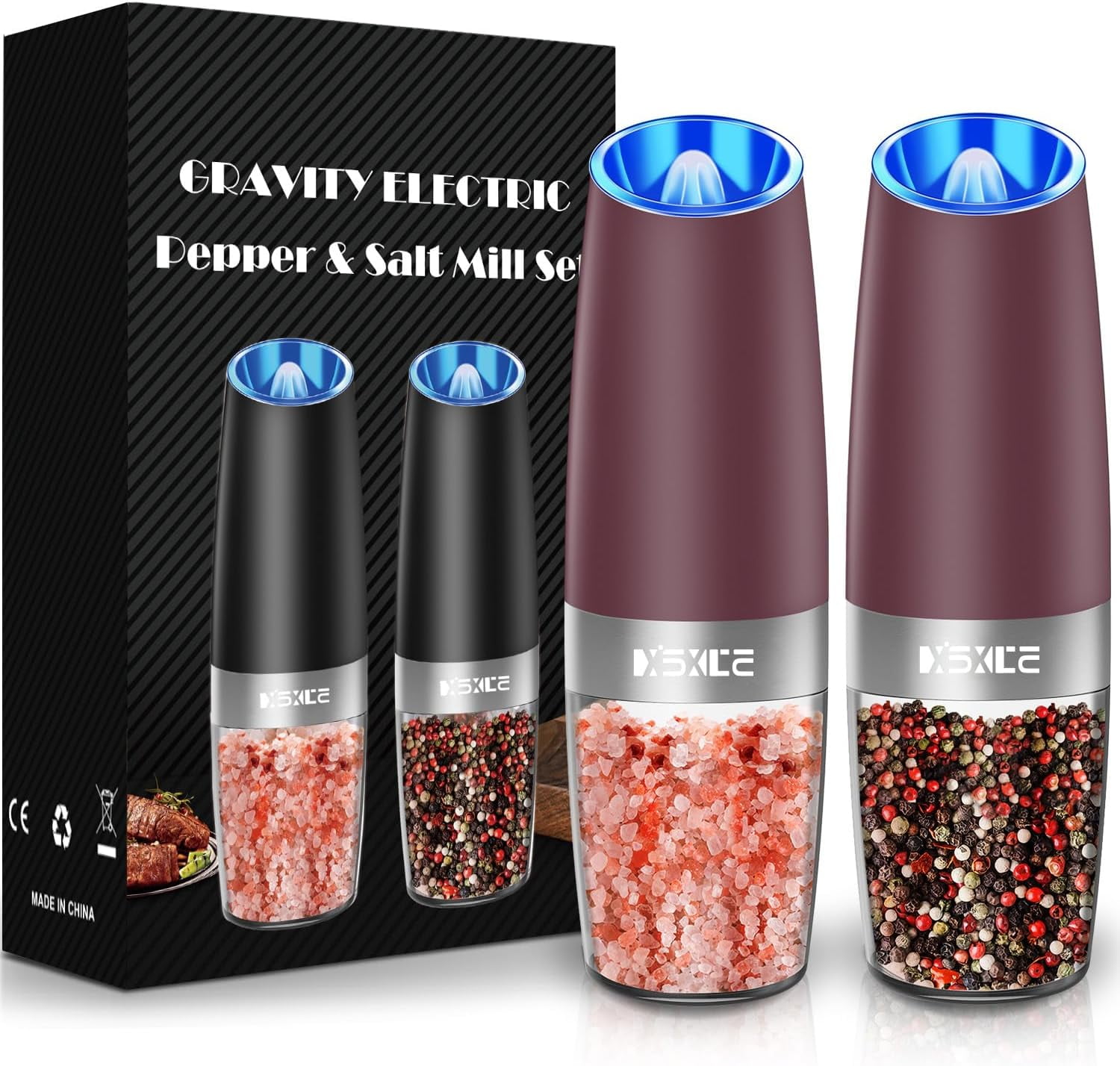 Visualz Electric Pepper Grinder, Salt or Pepper Mills & Adjustable ...