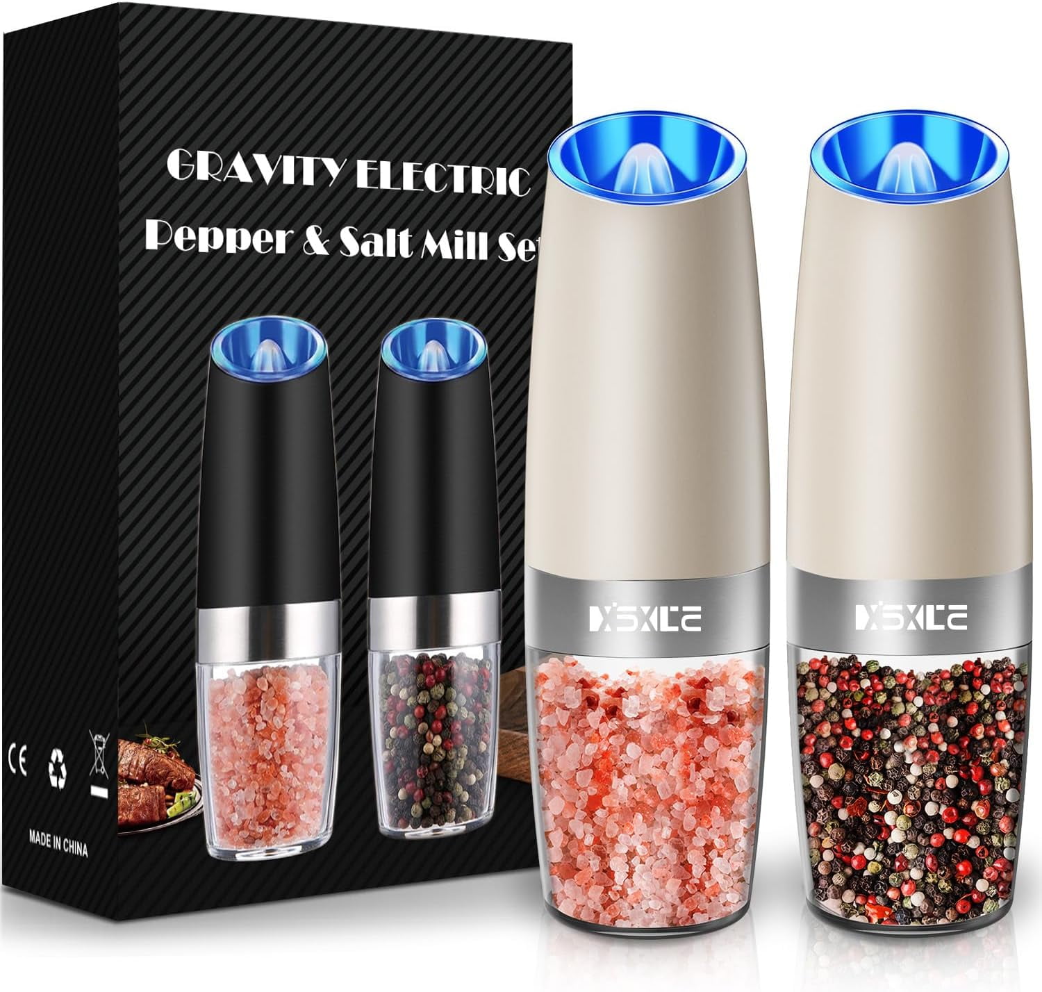 Visualz Electric Pepper and Salt Grinder Set, Adjustable Coarseness ...