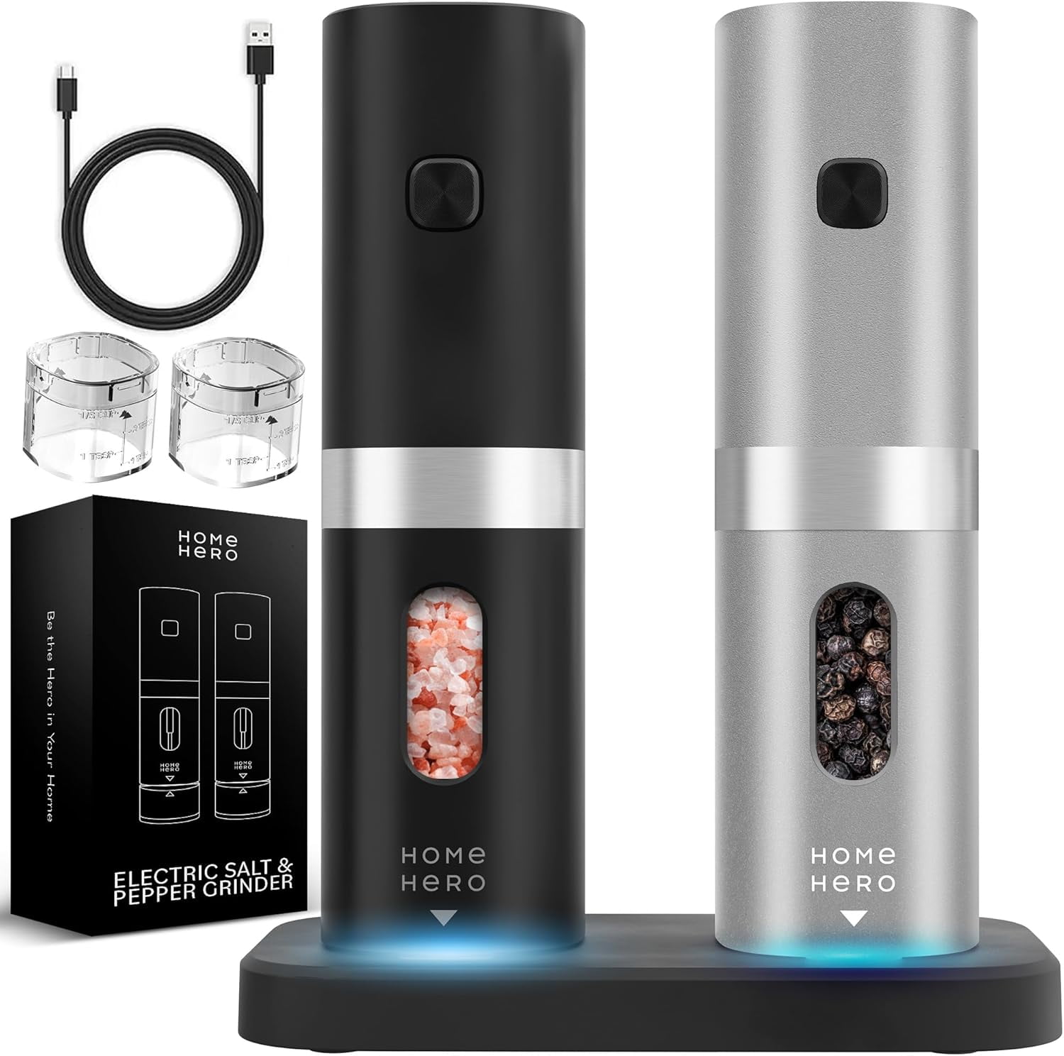 Visualz Electric Salt and Pepper Grinder Set - Automatic Salt and ...
