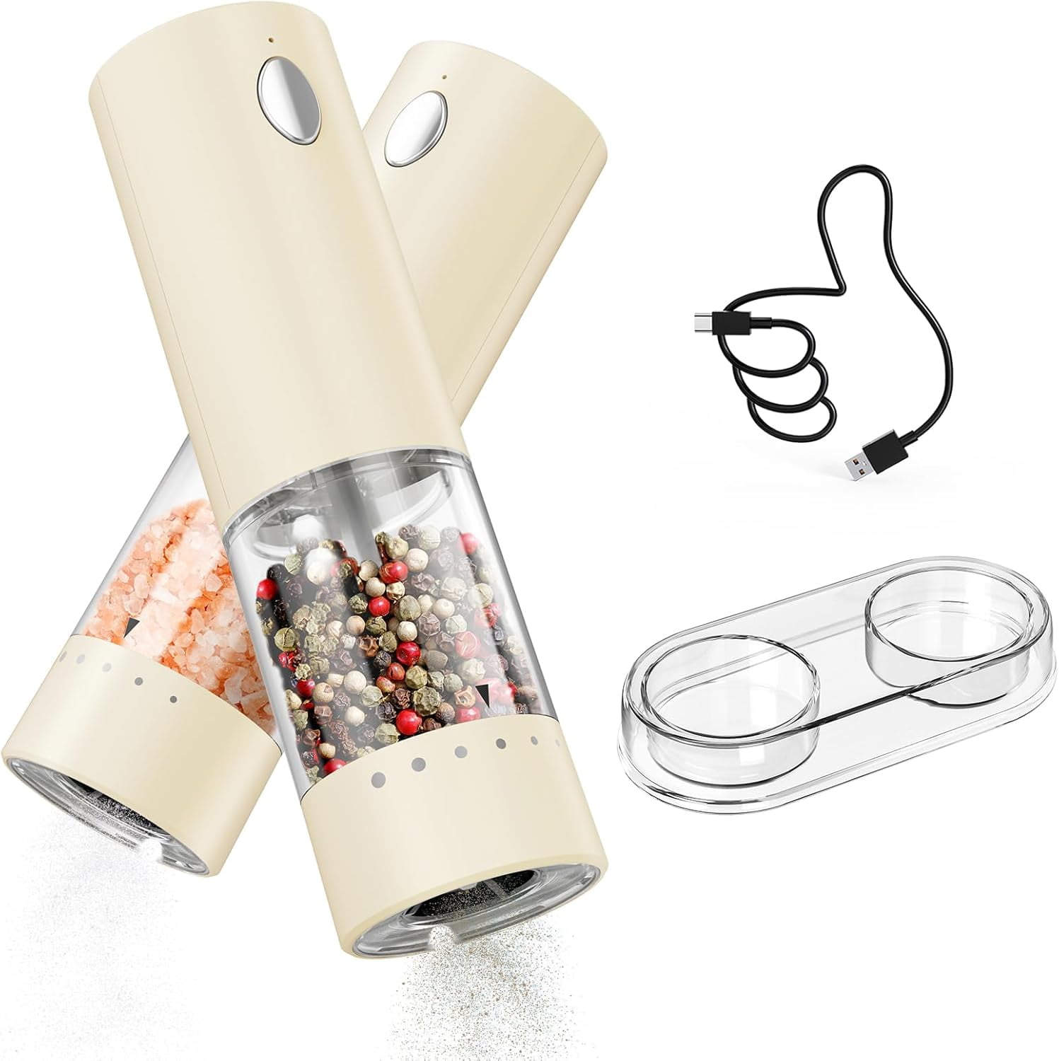 Visualz Electric Salt and Pepper Grinder Set Rechargeable Salt and ...