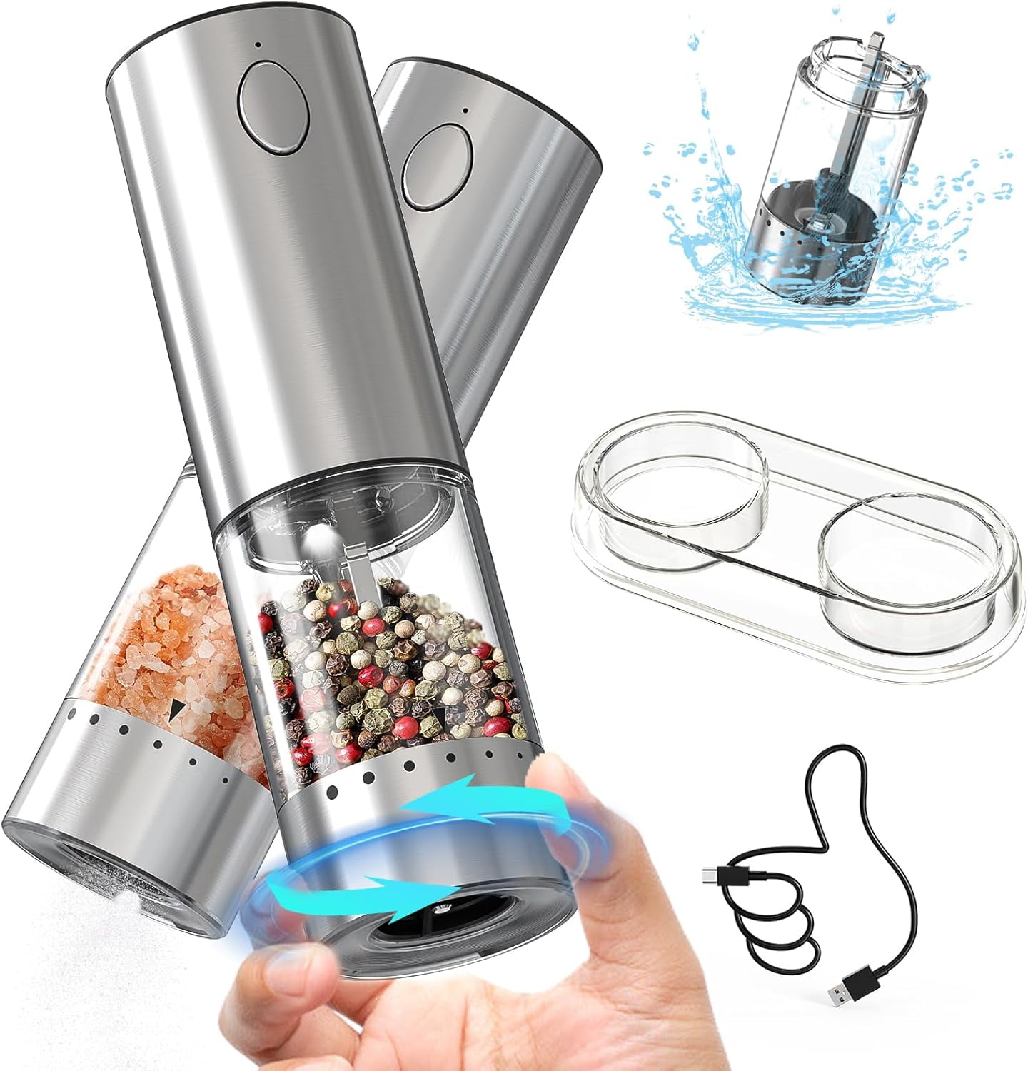 Visualz Electric Salt and Pepper Grinder Set Rechargeable Stainless ...