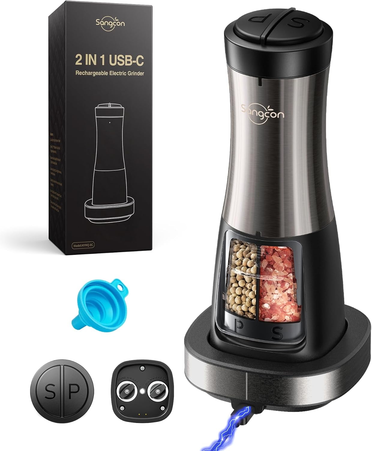 Visualz Electric Salt and Pepper Grinder Set Shaker 2 IN 1 - USB ...