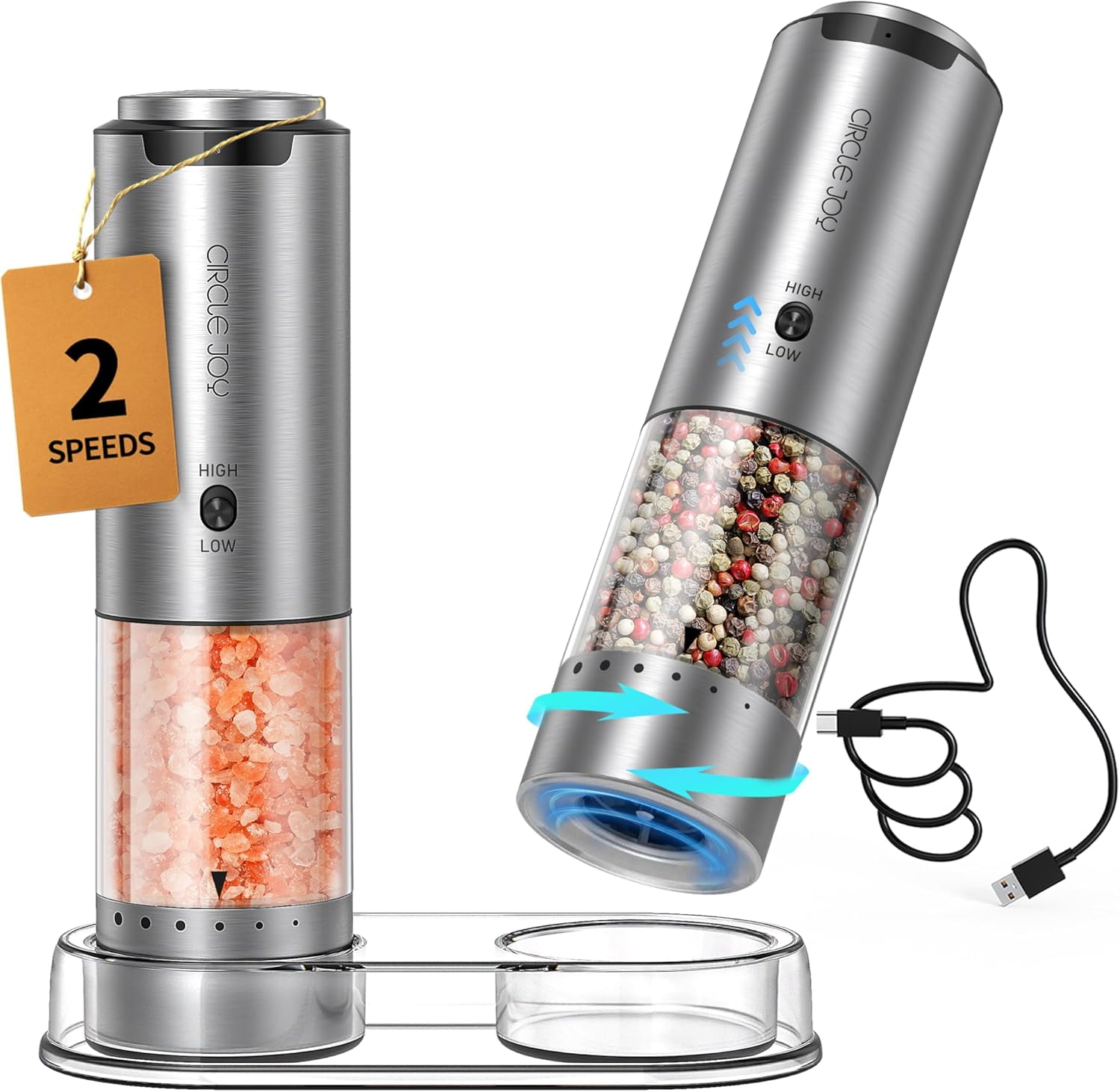 Visualz Electric Salt and Pepper Grinder Set Stainless Steel ...