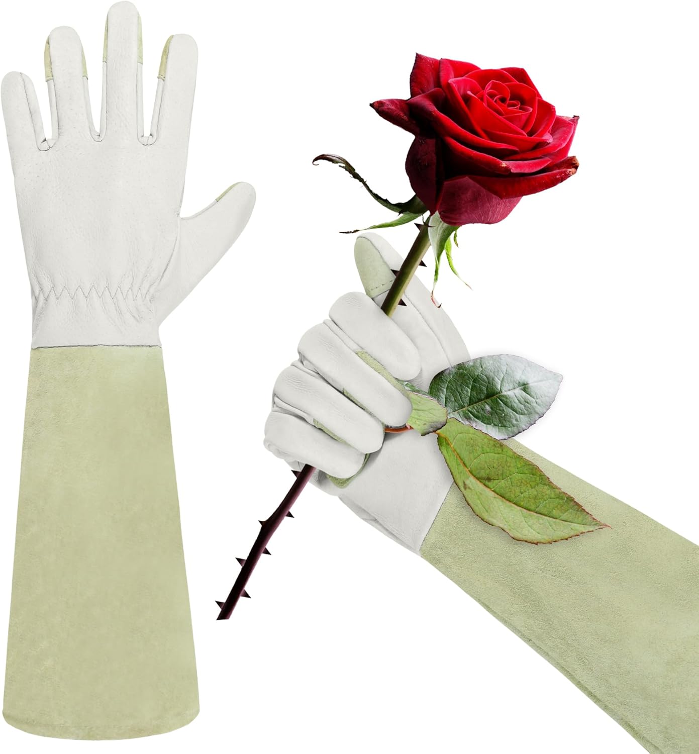 Visualz Long Gardening Gloves, Leather Thorn Proof Rose Pruning Glove ...