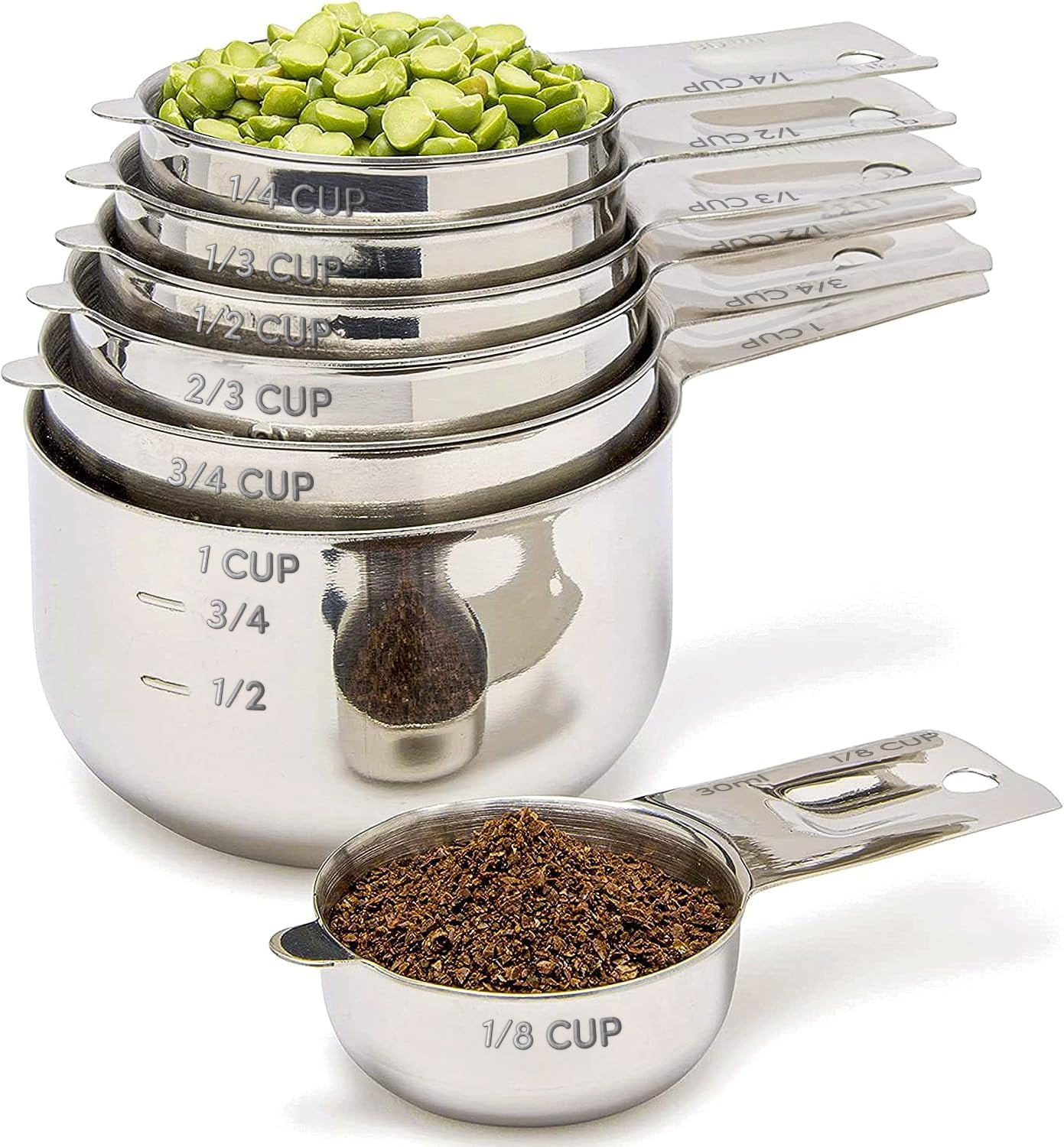 Visualz Measuring Cups Set of 7, Stackable, 304 Premium Stainless Steel ...