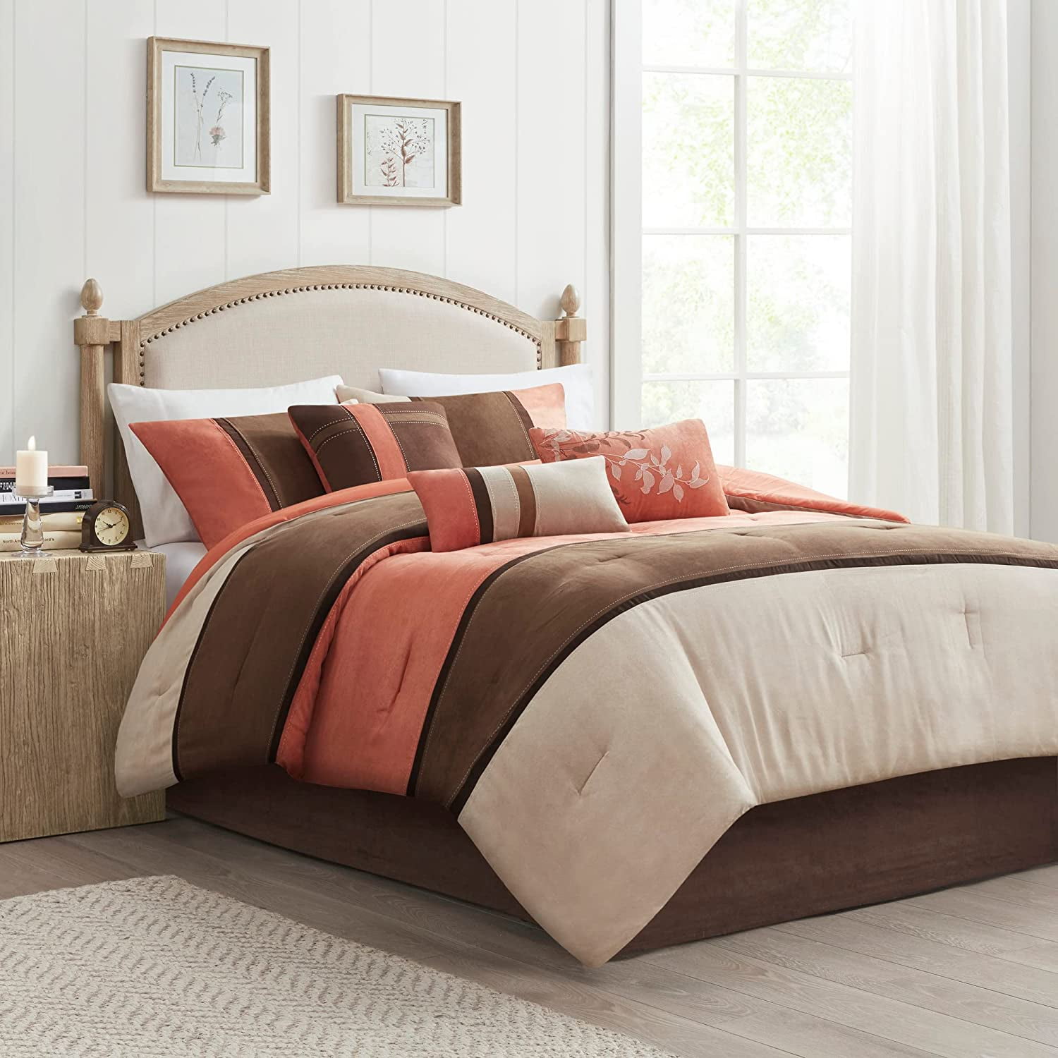 Visualz Palisades Comforter Set Modern Faux Suede Pieced Stripe Design ...