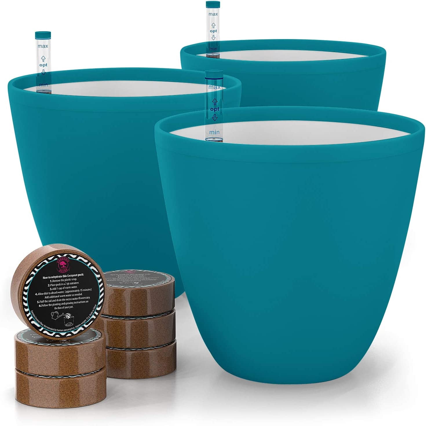 Visualz Self Watering Pots for Indoor Plants 3 Pack - Flower Pot with ...