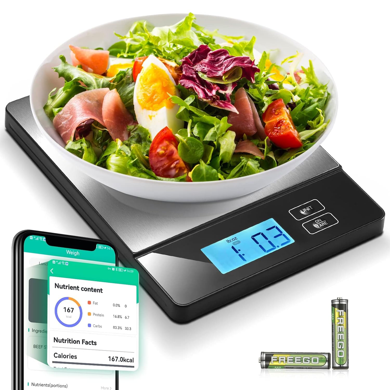 Visualz Smart Food Scales for Kitchen, Stainless Steel Digital Food ...