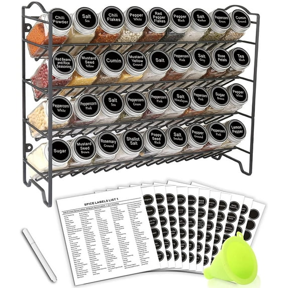 Visualz Spice Rack Organizer with 36 Empty Square Spice Jars, 396 Spice ...