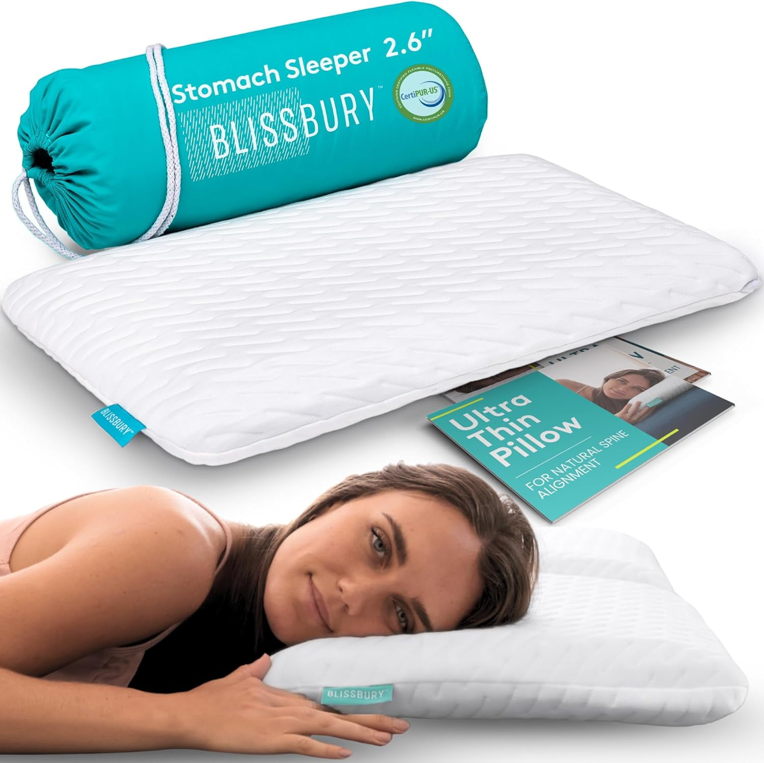 Visualz Stomach Sleeping Pillow – Ultra Thin 2.6" Memory Foam for Neck ...