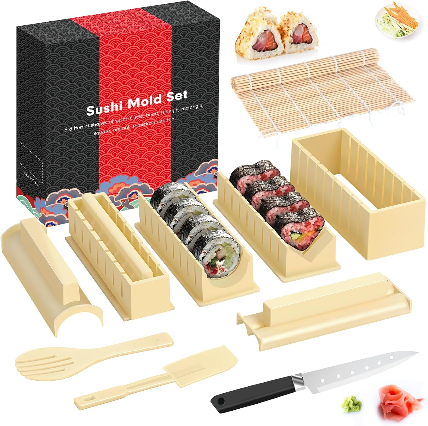 Visualz Sushi Making Kit Deluxe Edition Heart Sushi Mold Press with 8 ...