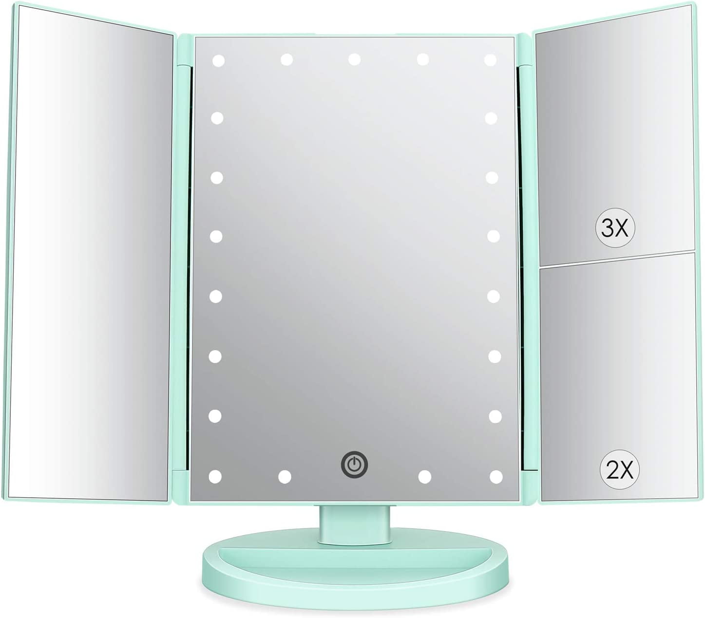 Visualz Tri-Fold Lighted Vanity Tabletop Mount Mirror with 21 LED ...
