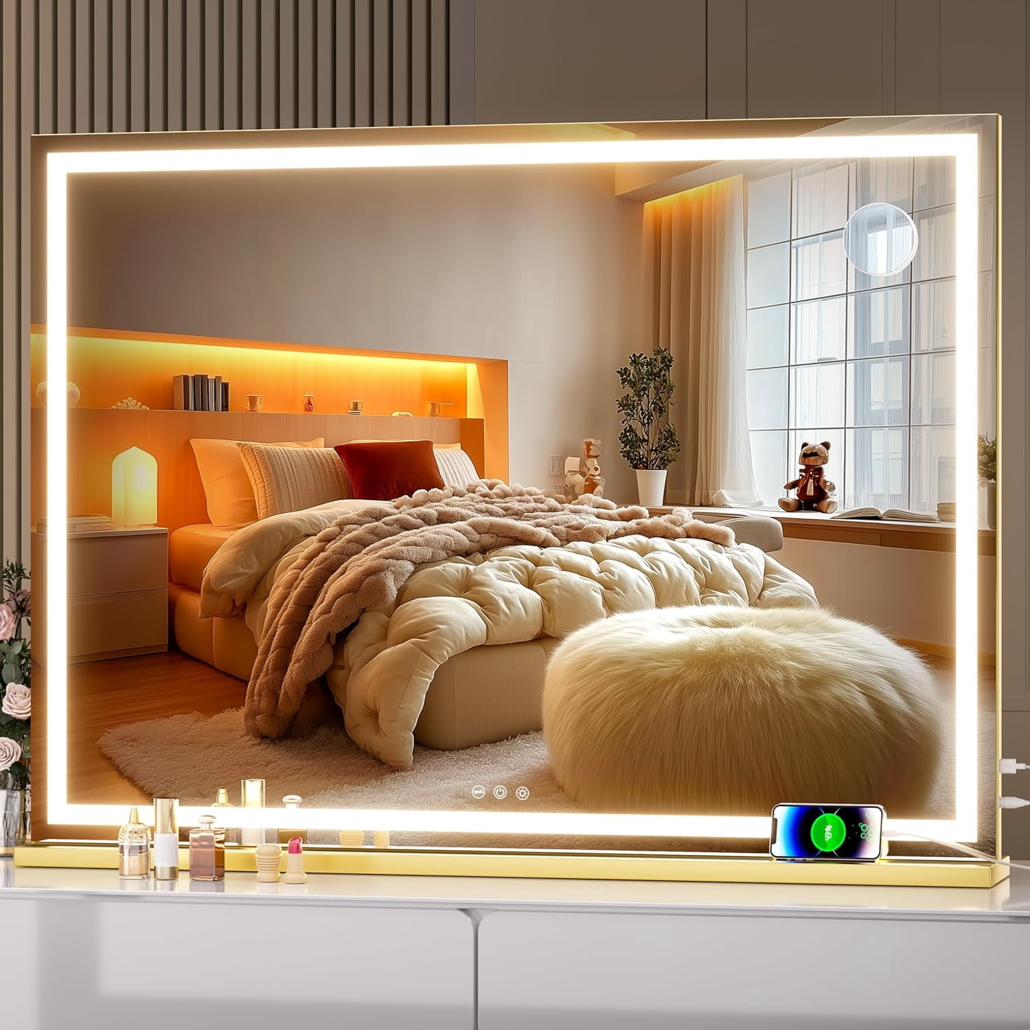 Visualz Vanity Mirror with Lights, 40" x 30" LED Makeup Mirror, Lighted ...