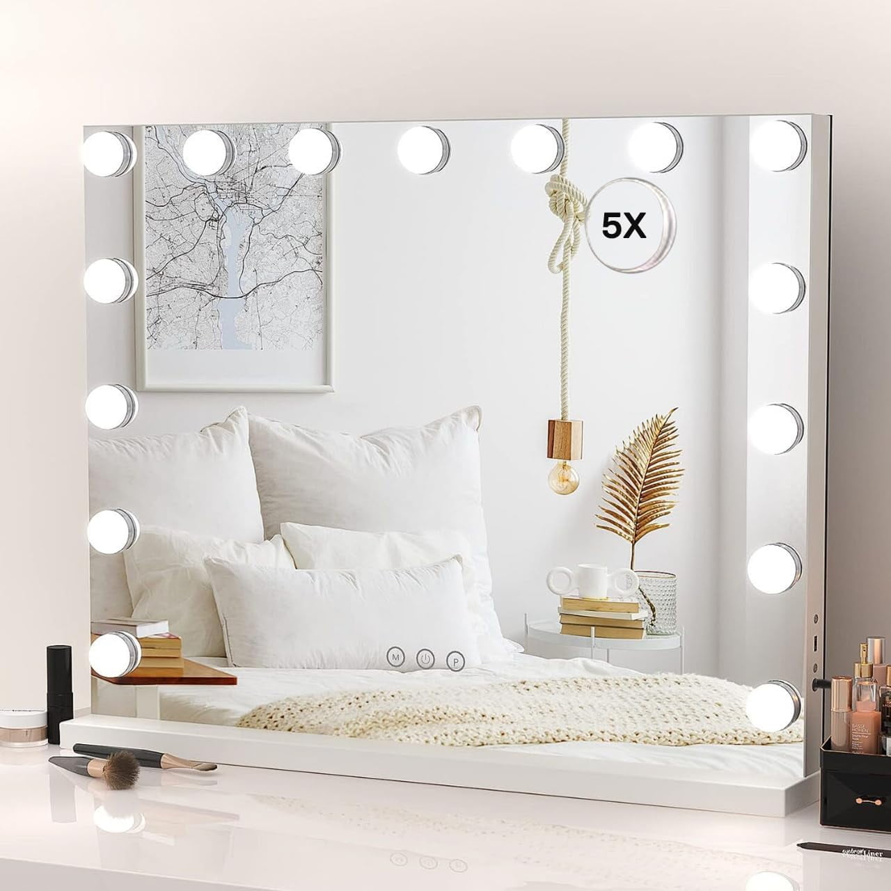 Visualz Vanity Mirror with Lights, Lighted Mirror with 15 Dimmable LED ...