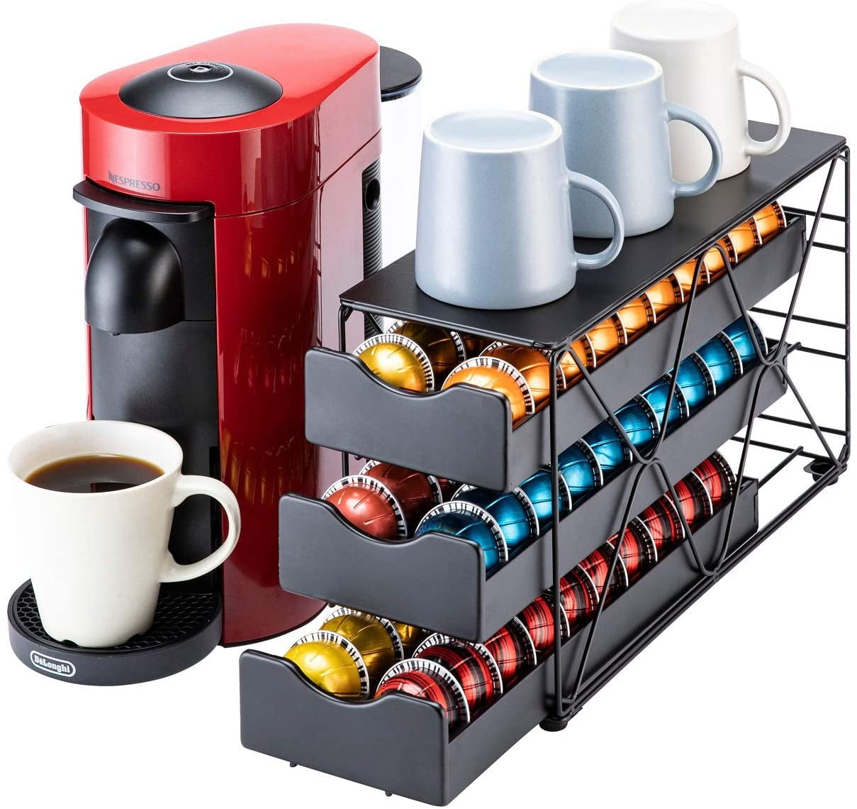 Visualz for Nespresso Pod Holder Vertuo Pod Drawer Large Mullti Tier Coffee Pod Holder(3 Tier ...