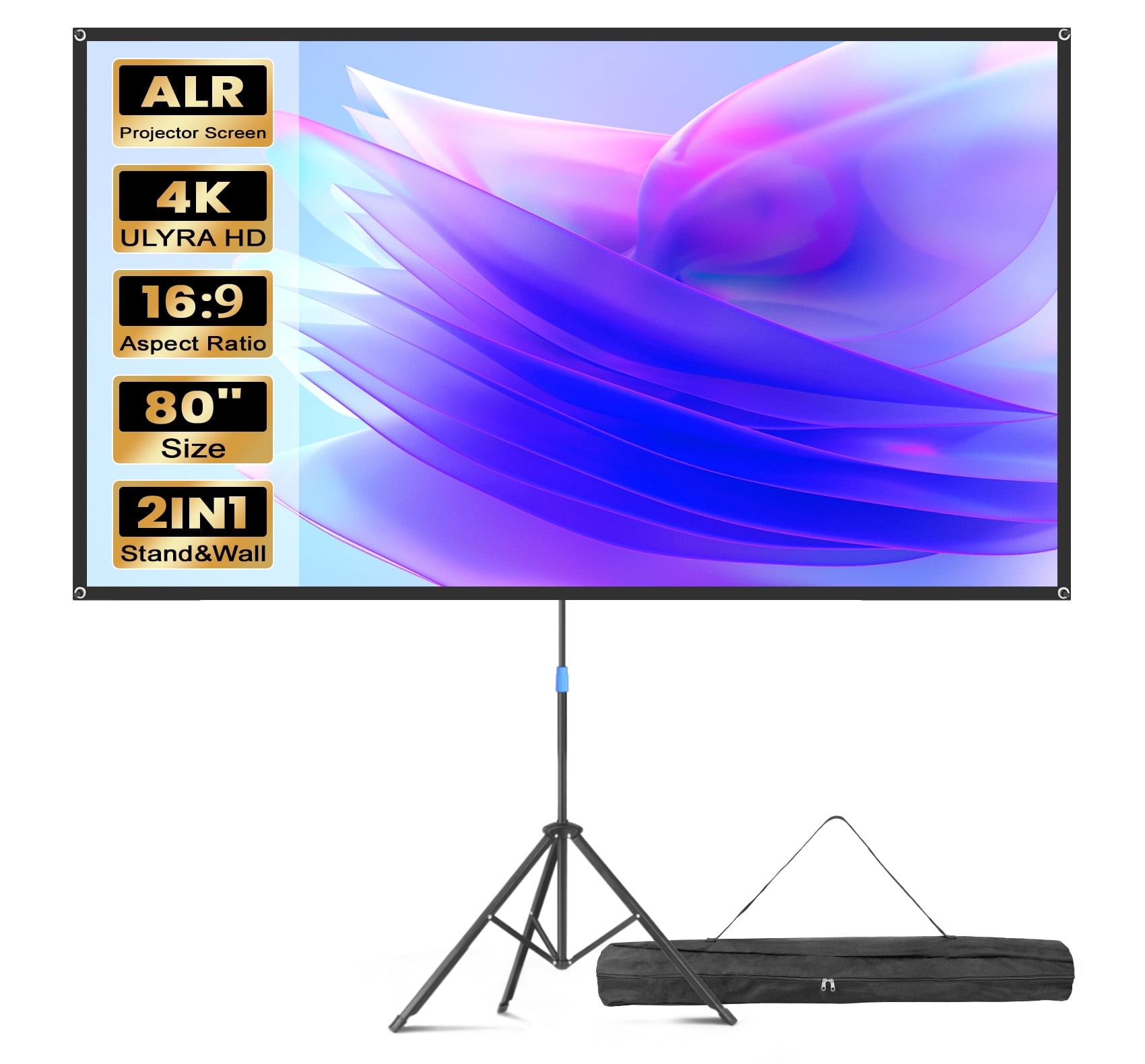 Visulapex Projector Screen with Stand 80 Inch 16:9 Portable Projector ...