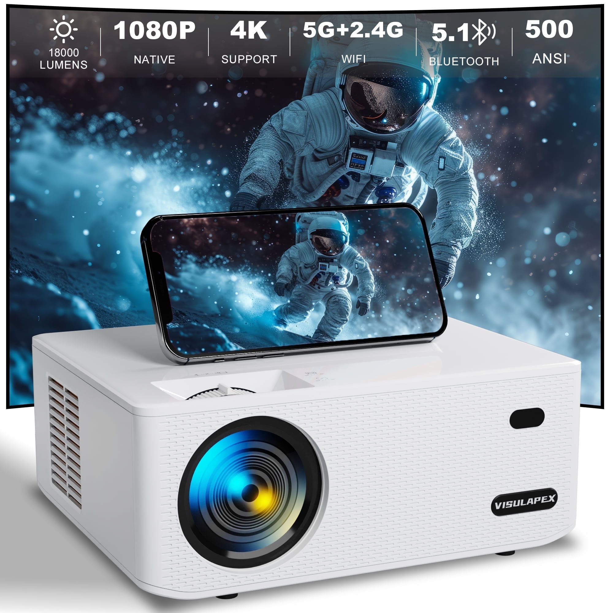 Visulapex S1 Pro 1920x1080p LCD Multimedia Projector, White - Walmart.com