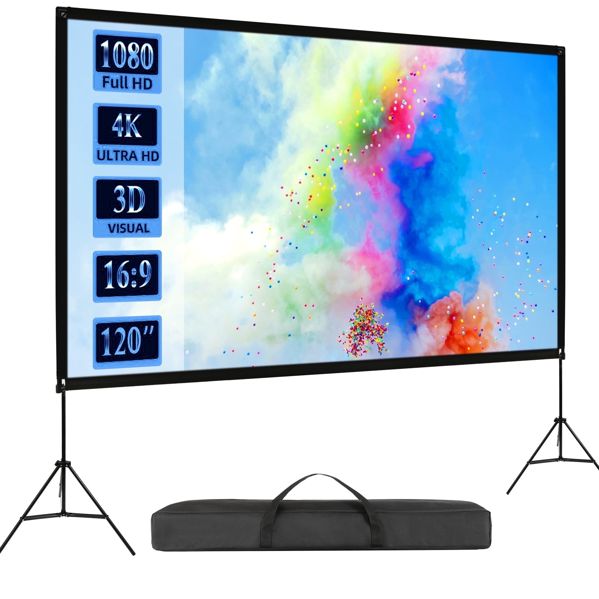 Projector Screen with Stand 120inch 16:9 4K HD Outdoor Projector Screen ...