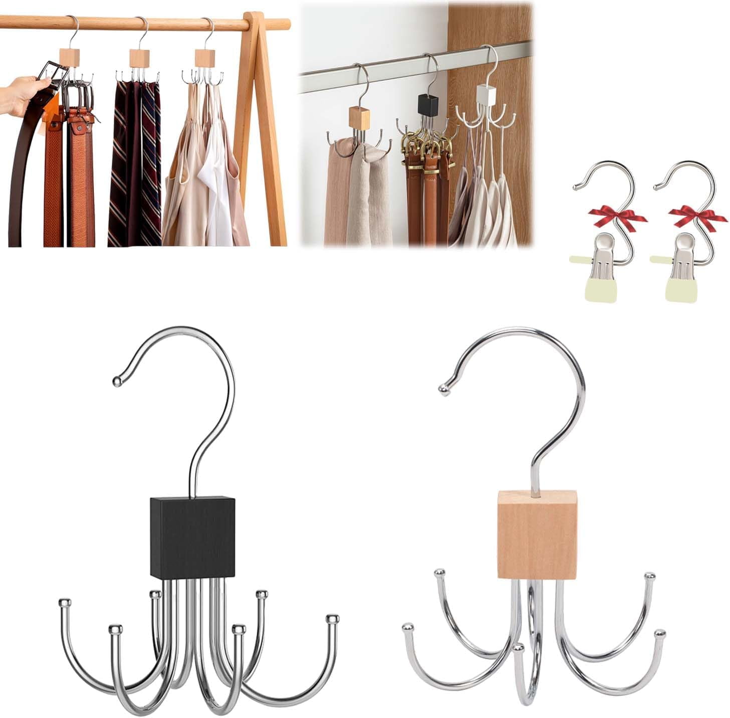 Visulong 360° Rotating 6-Claw Multi-Function Hook, Residencew Stainless Scarf Organizer Hook, No ...