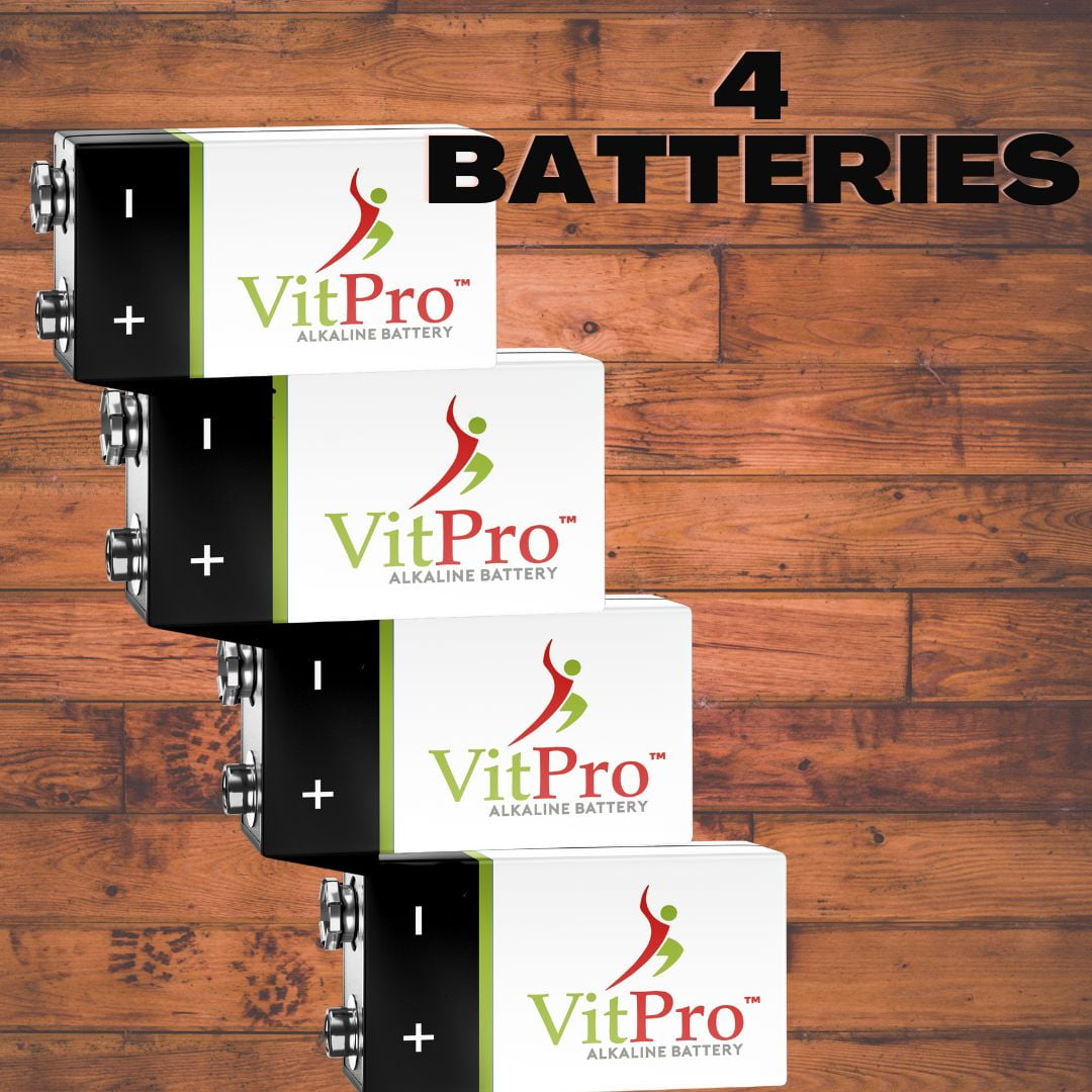 VitPro 4 Pack 9V Alkaline Batteries | High Performance, 5-Year Shelf ...
