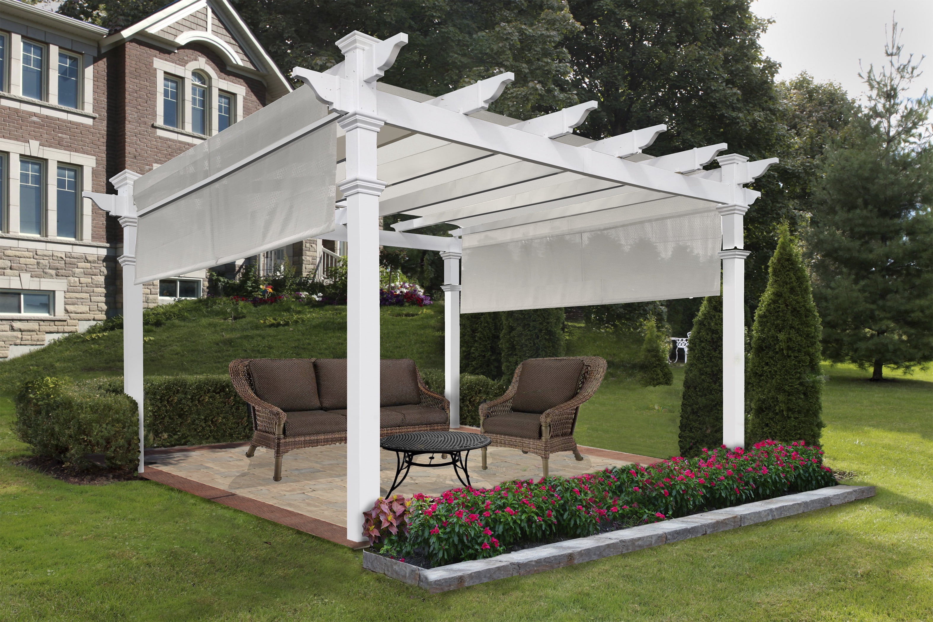 Vita 12' x 12' Monterey White Vinyl Pergola with Canopy, VA42073 ...
