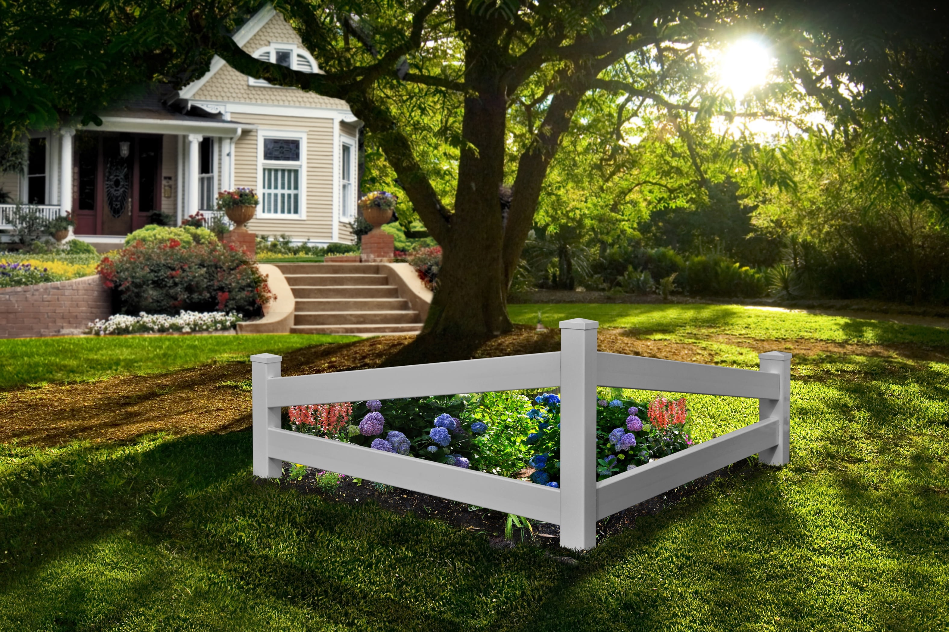 Vita Classic White Vinyl Split Rail Corner Fence for Garden, Yard ...