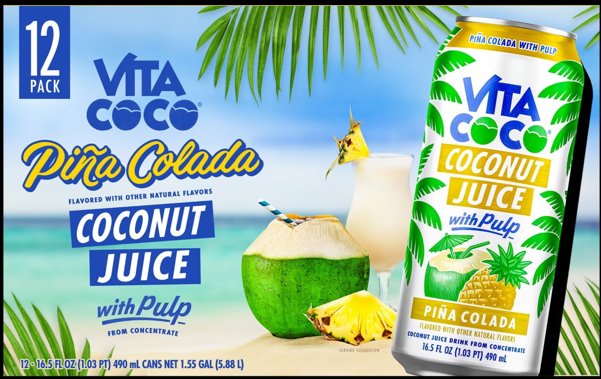 Vita Coco Coconut Juice with Pulp, Pina Colada, 16.5 fl oz Can (Pack of ...