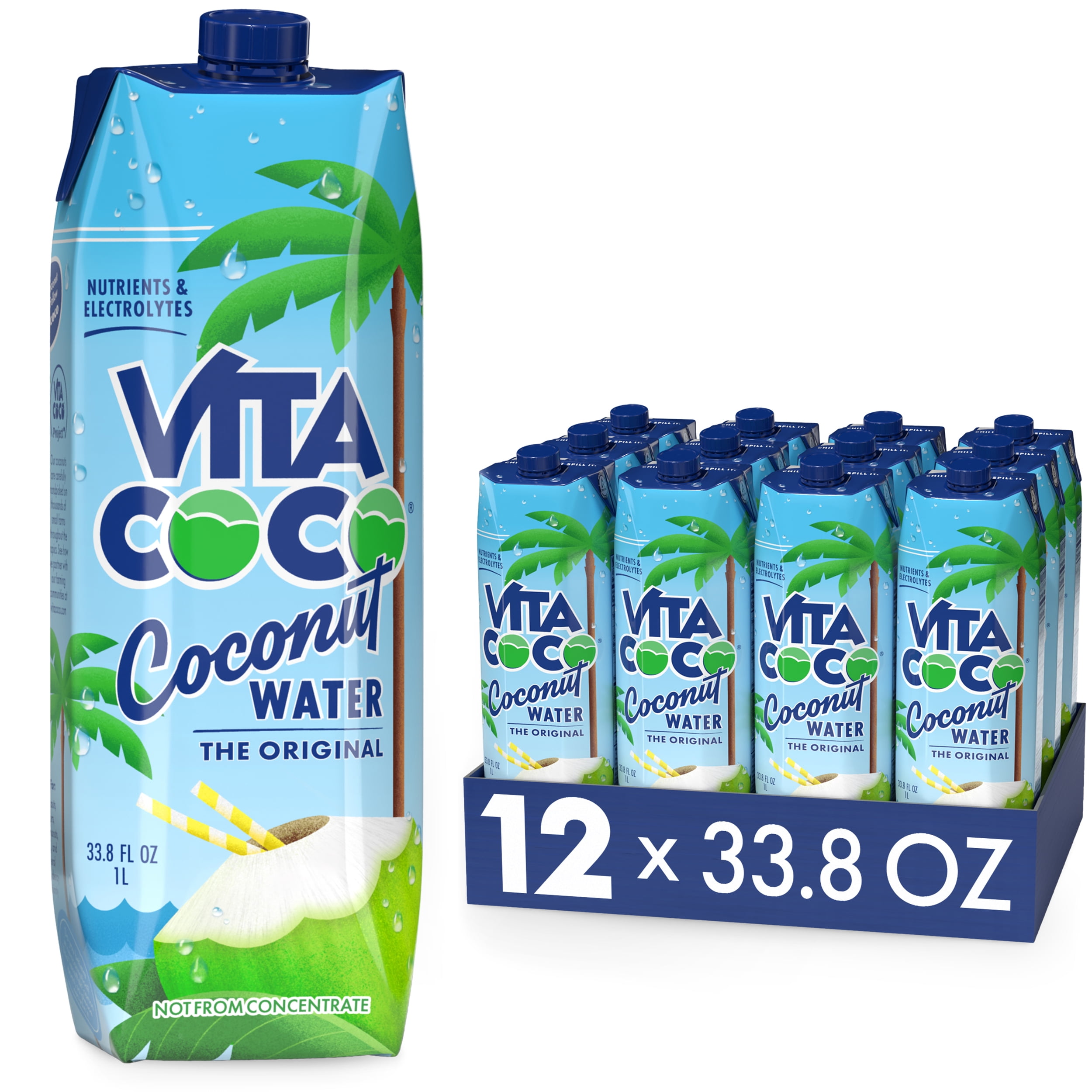 Free Shipping! Vita Coco Coconut Water Pure 33.8 fl oz Tetra Pack of 12 Hydrating Beverage with ...