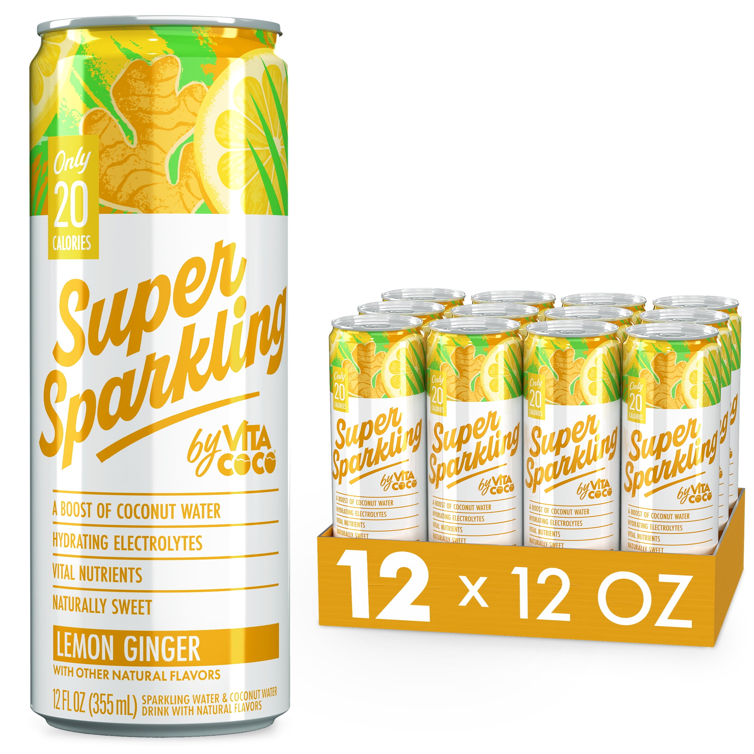 Vita Coco Sparkling Coconut Water, Super Sparkling Lemon Ginger, 12 oz ...